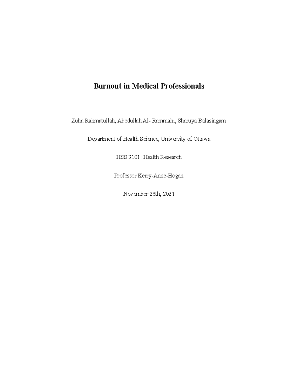 Quantitative Paper - HSS3101 - uOttawa - Studocu