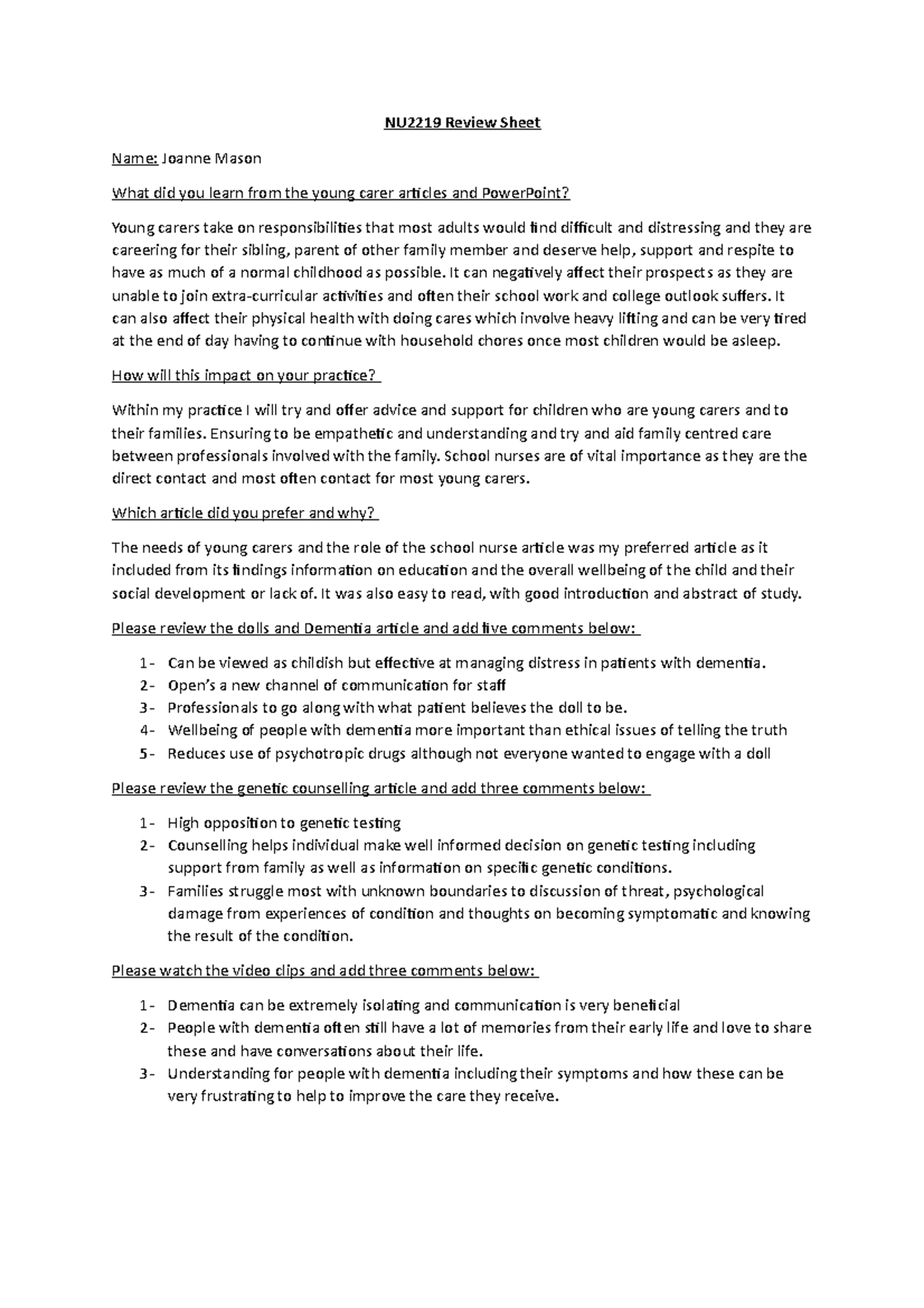 NU2219 Article Review Sheet - NU2219 Review Sheet Name: Joanne Mason ...