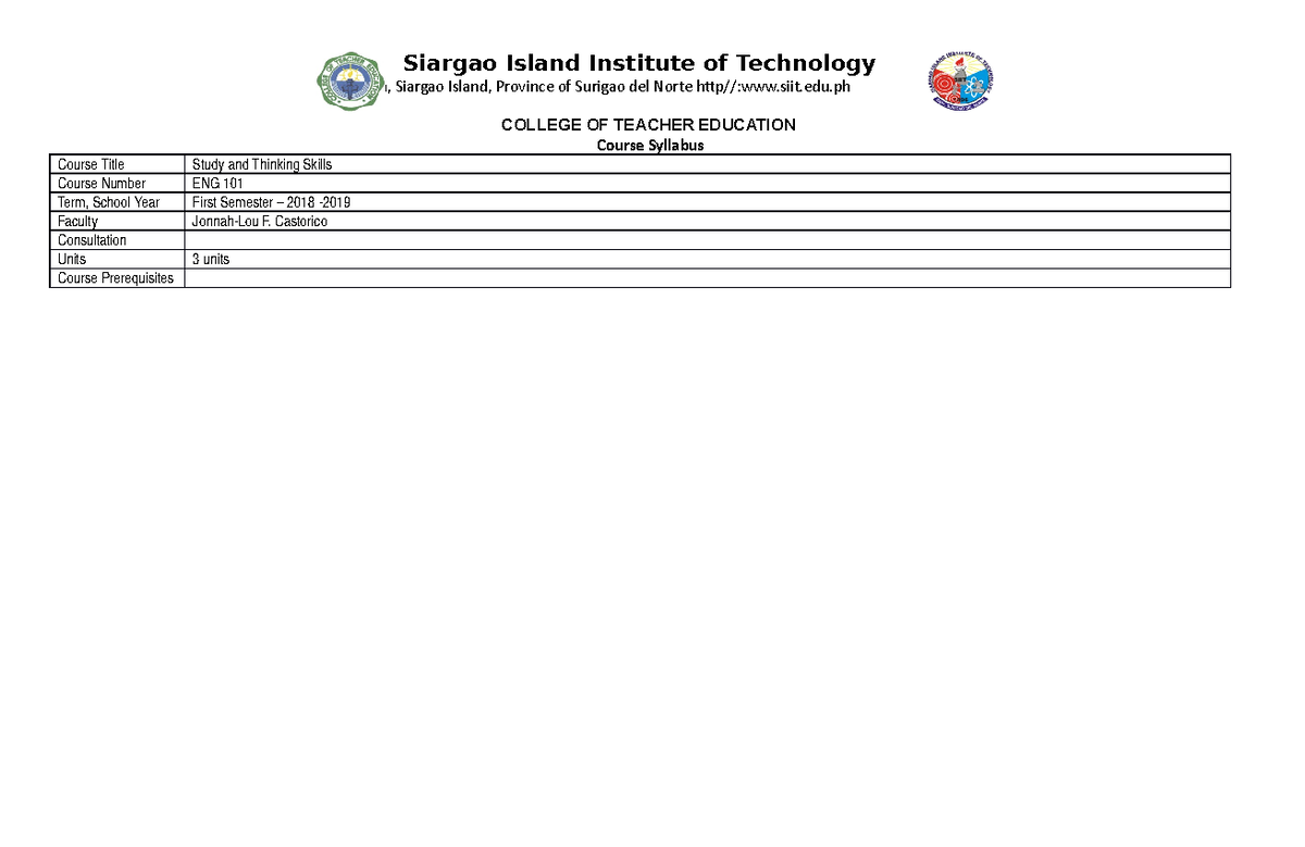 ENG 101 Study and Thinking Skills - Siargao Island Institute of ...