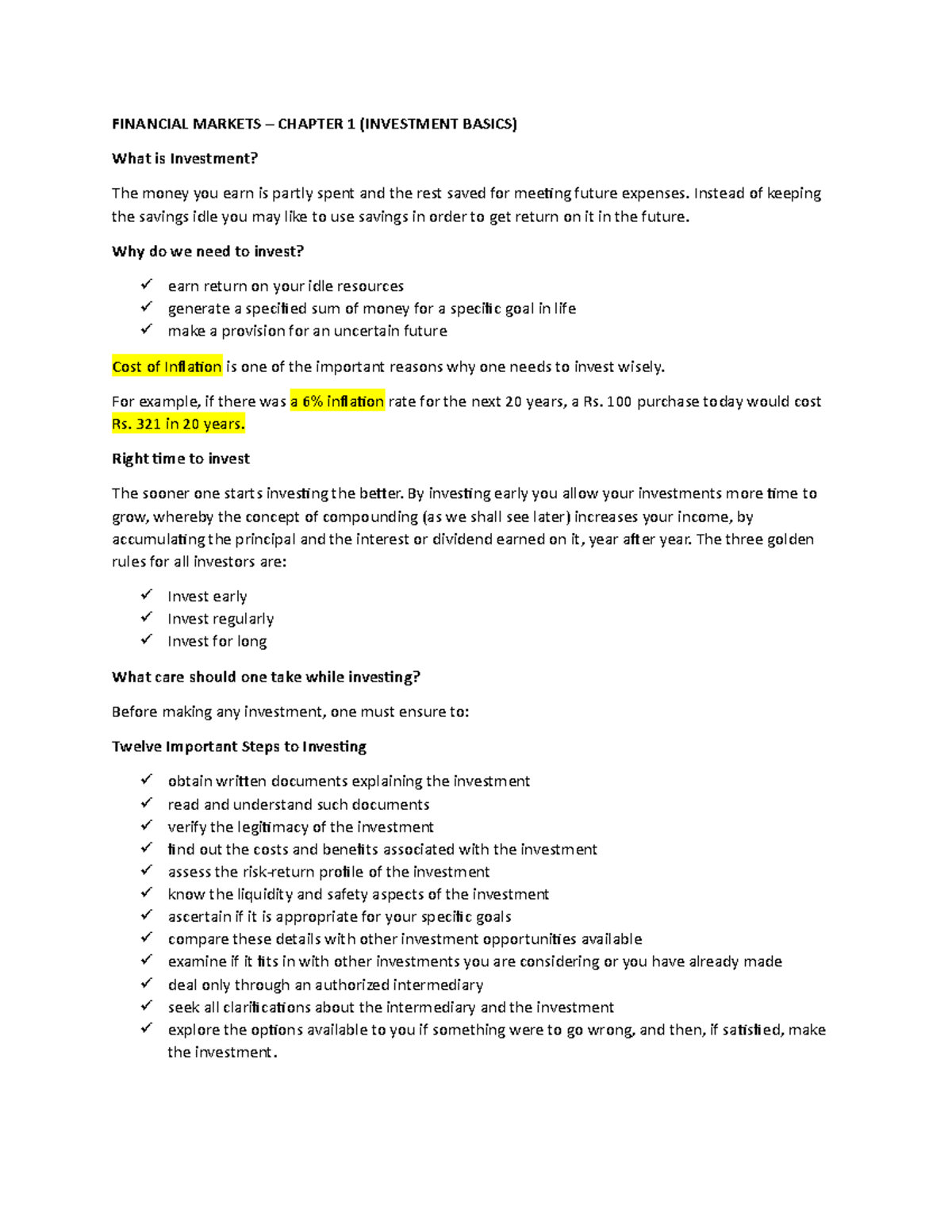 Financial Markets ( Chapter 1- Investment Basics) - FINANCIAL MARKETS ...
