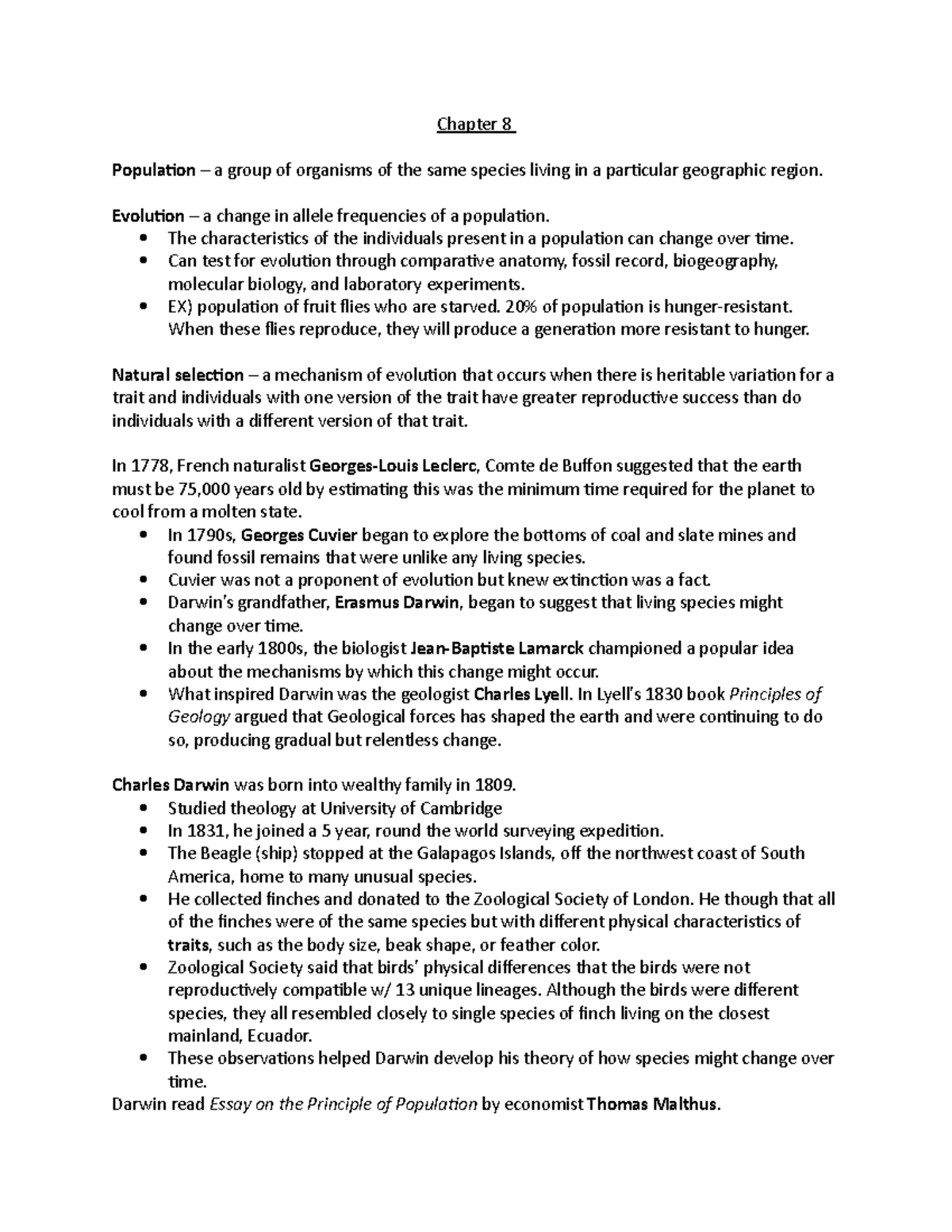 Biology chapter 8 - Lecture notes 1 - Chapter 8 Population – a group of ...