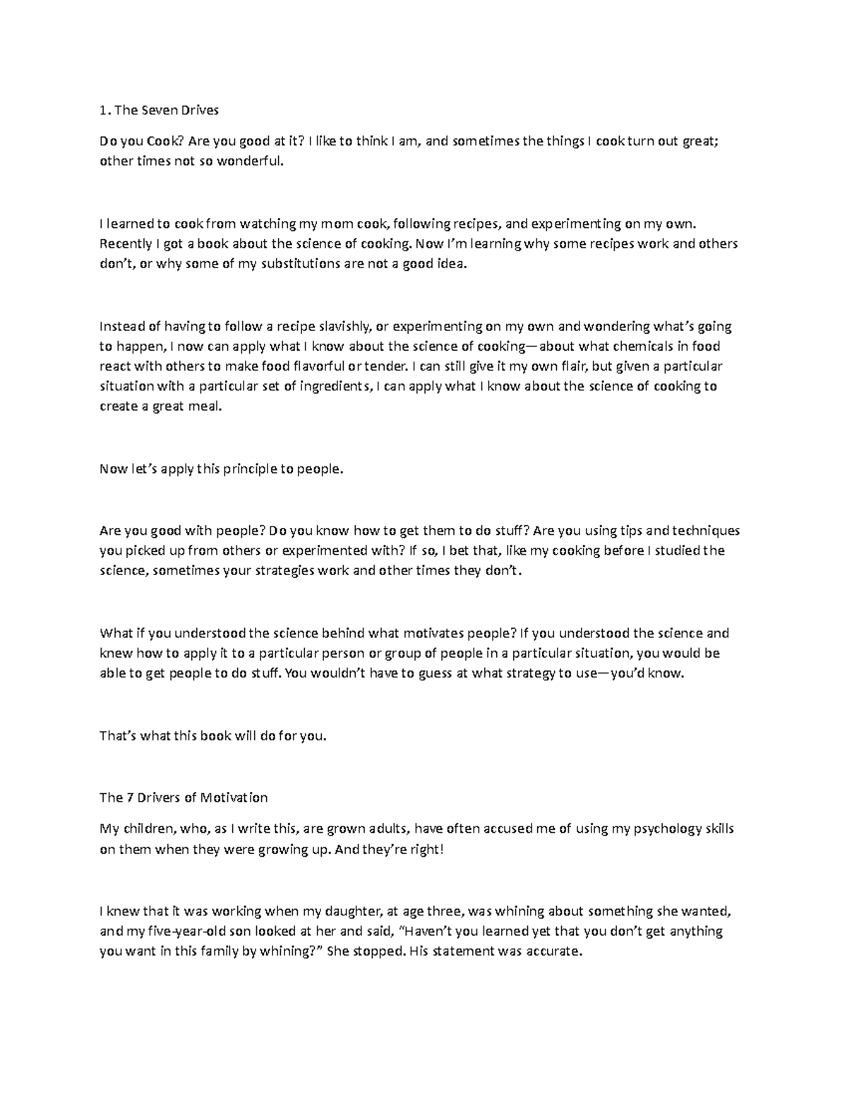Ch1 seven drives notes - The Seven Drives Do you Cook? Are you good at ...