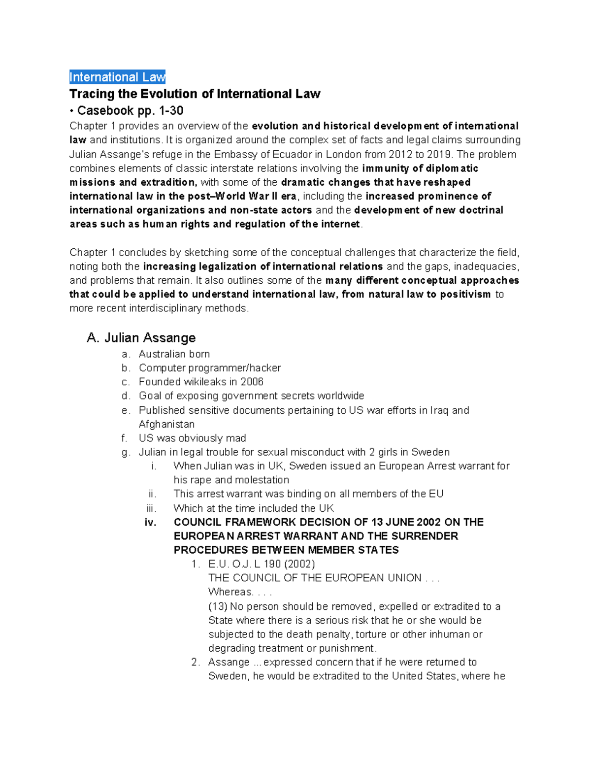 Tracing the Evolution of International Law - 1- Chapter 1 provides an ...