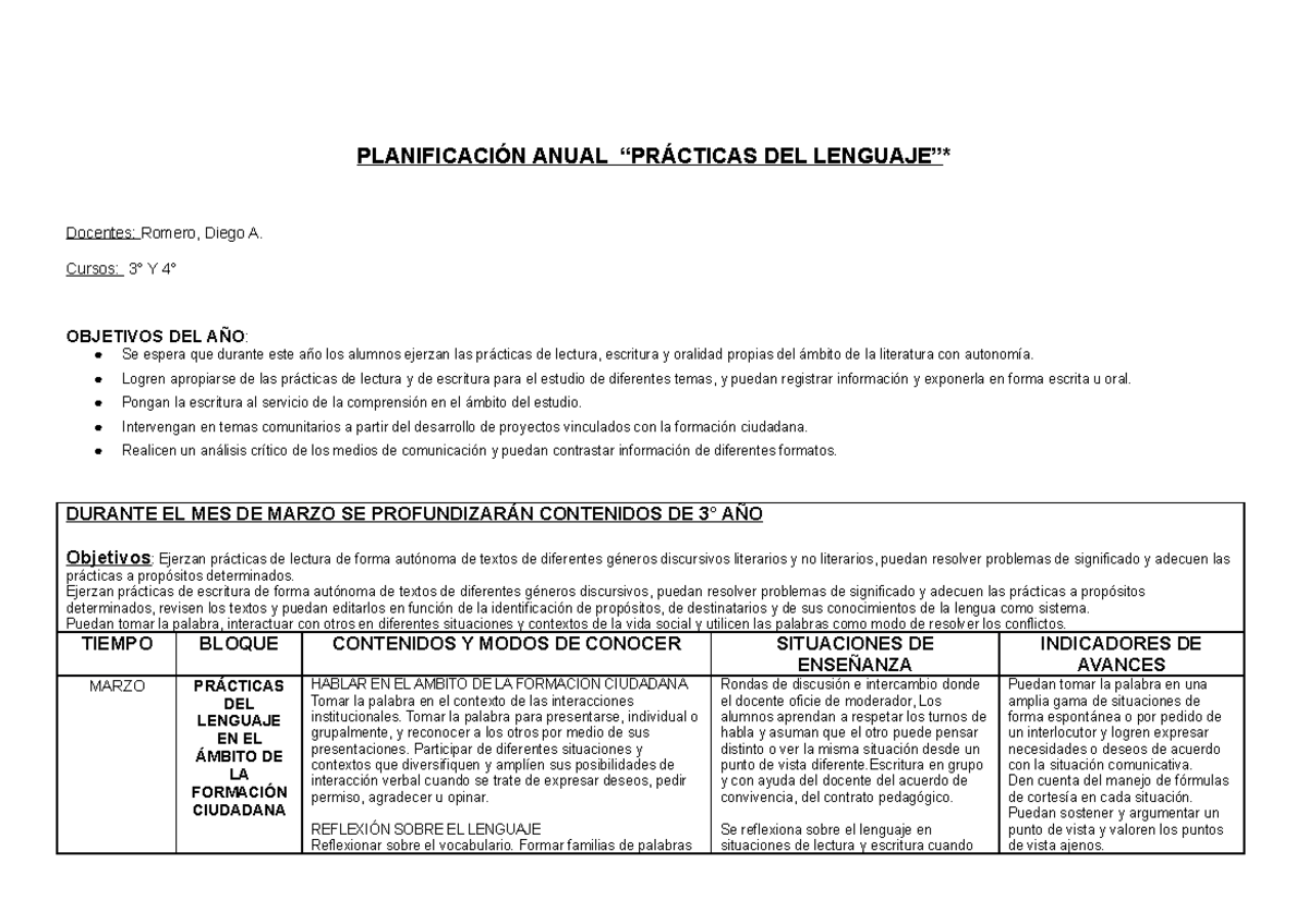 Anual Practicas del lenguaje 3ER Y 4TO - Ciencias del Lenguaje - Studocu
