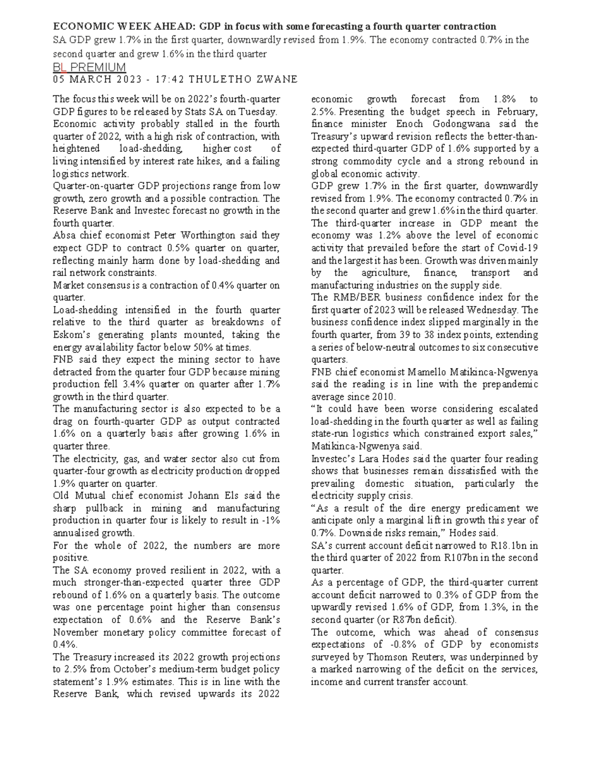 Macroeconomics Case Study - ECONOMIC WEEK AHEAD: GDP in focus with some ...