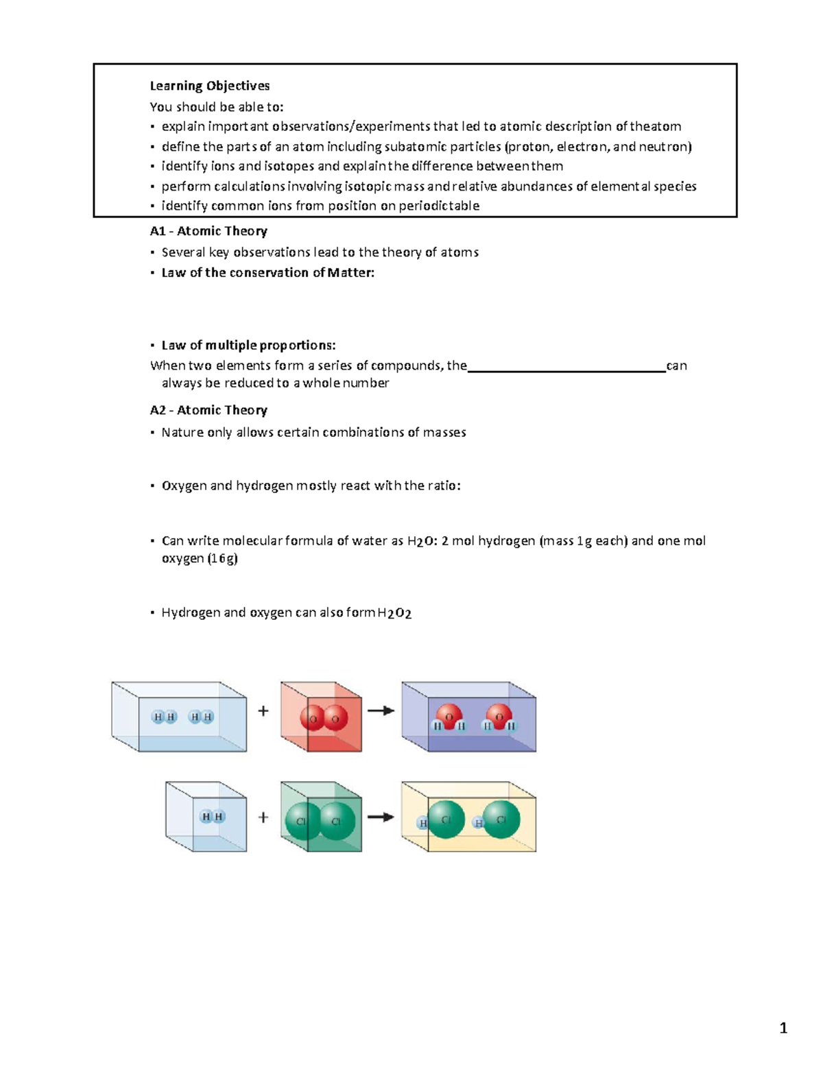 C2 atoms fillin - A1 - Atomic Theory Several key observations lead to ...