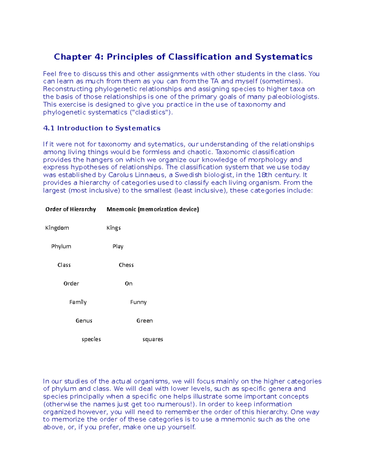 Principles of Classification and Systematics (Arizona) - Chapter 4 ...