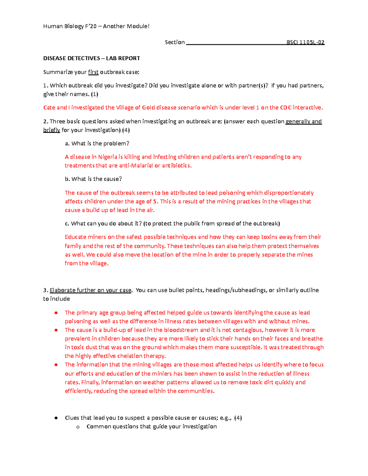 Disease Detectives - Lab Report - Human Biology F’20 – Another Module ...