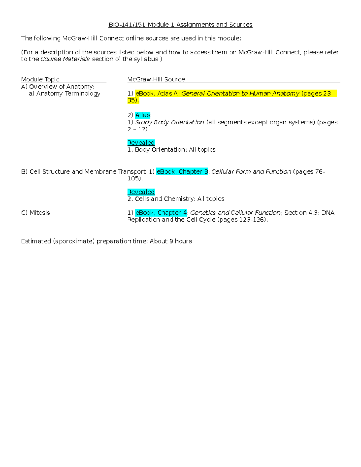 Module 1 Assignments and Sources Showing Online activities-2 - BIO-141/ ...