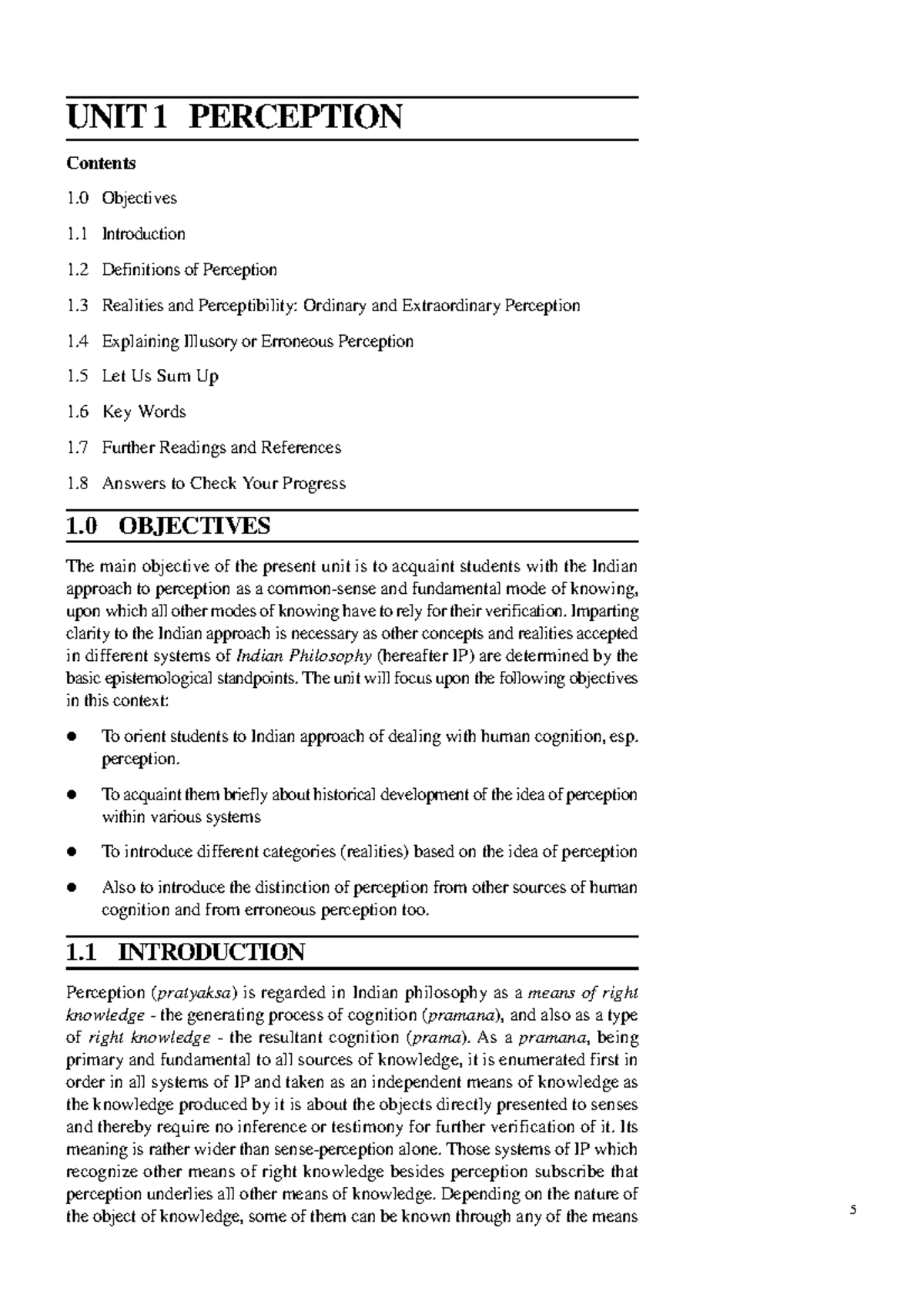 Unit-1 - UNIT 1 PERCEPTION Contents 1 Objectives 1 Introduction 1 ...