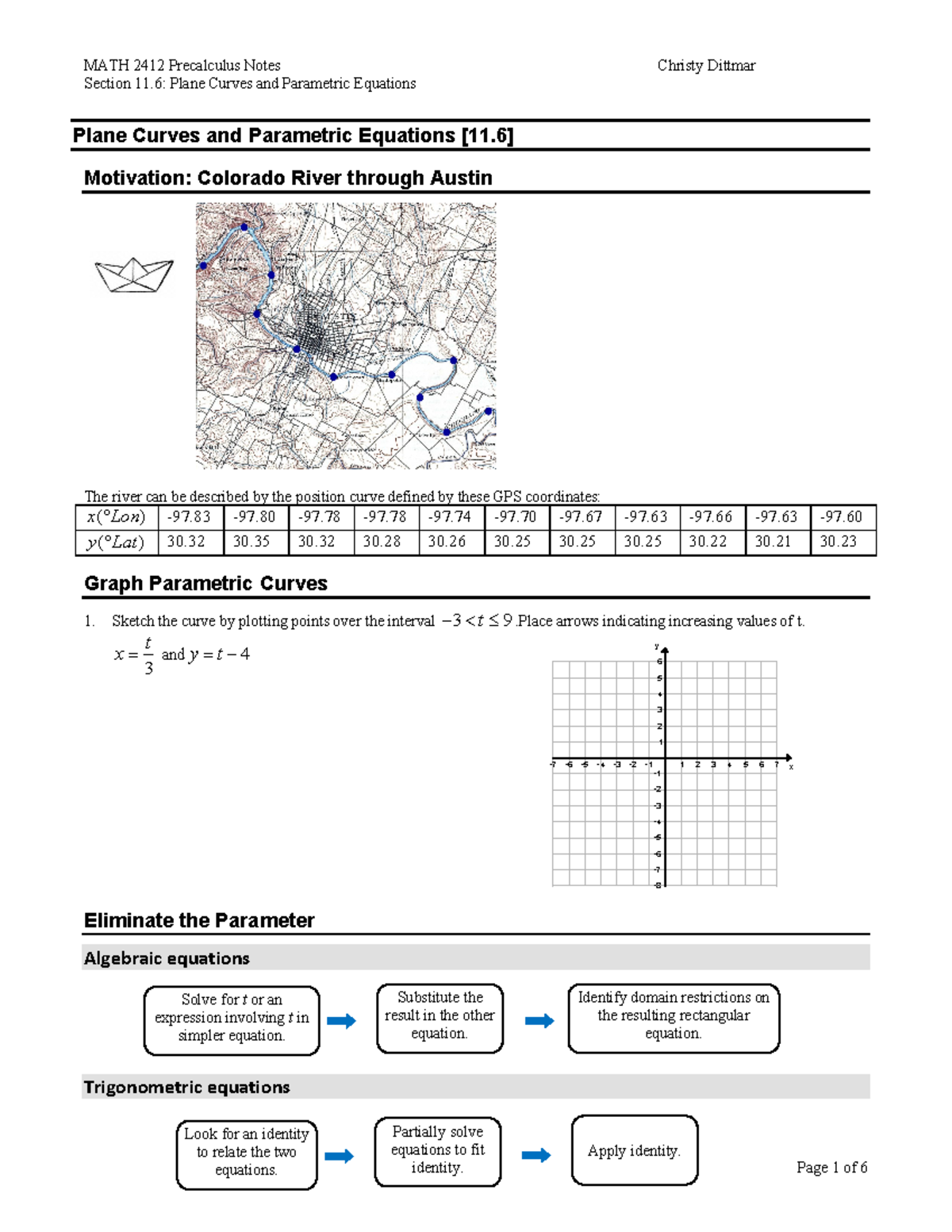 Notes 11-6 Plane Curves and Parametric Equations - Section 11: Plane ...