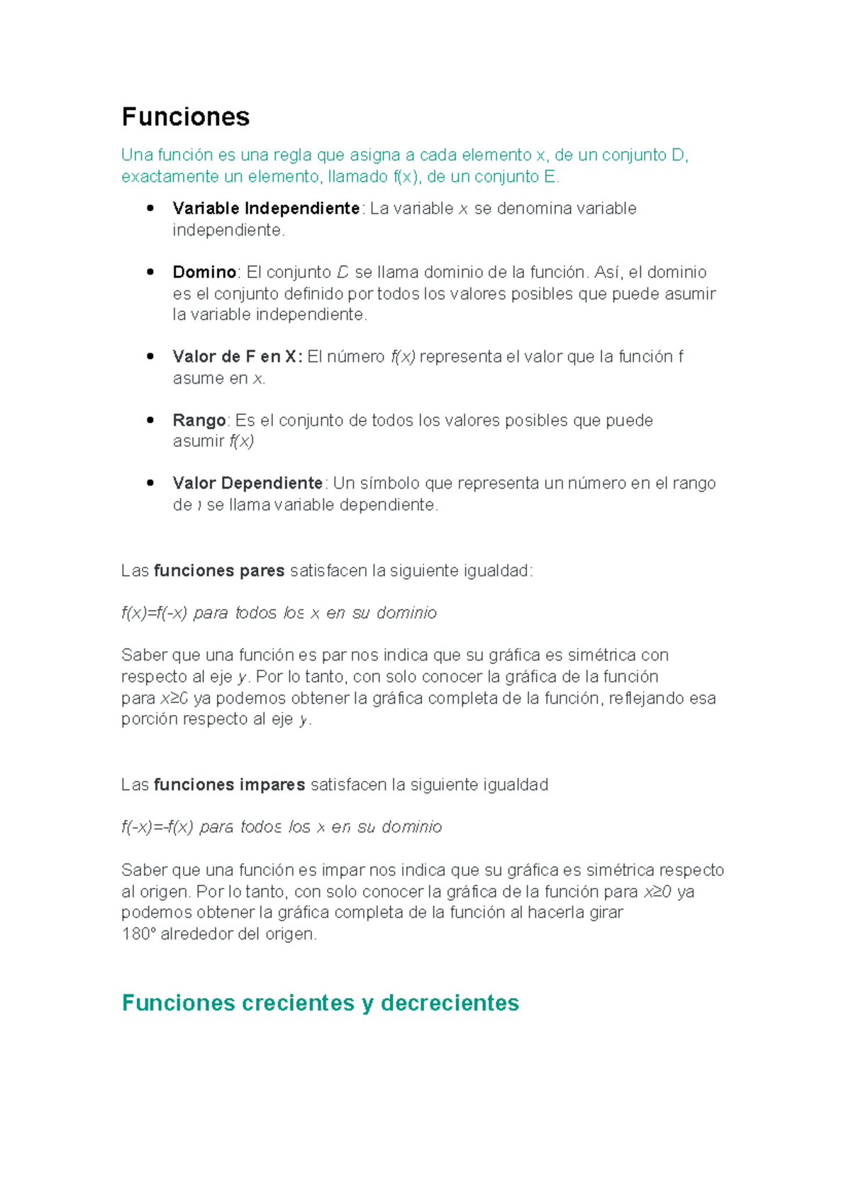 Resumen Modulo 1 - Funciones Una función es una regla que asigna a cada ...