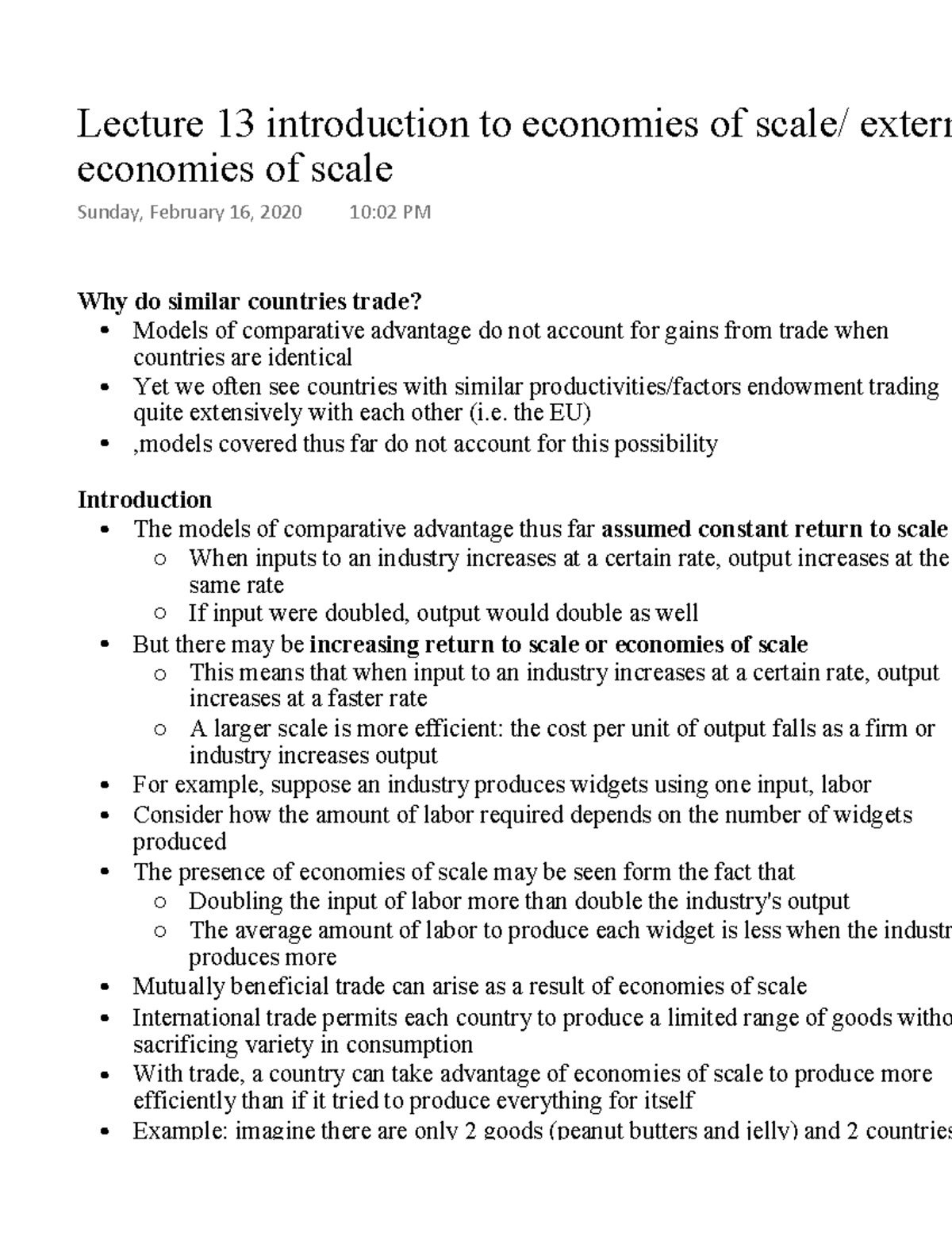 Lecture 13 introduction to economies of scale external economies of scale - Warning: TT ...