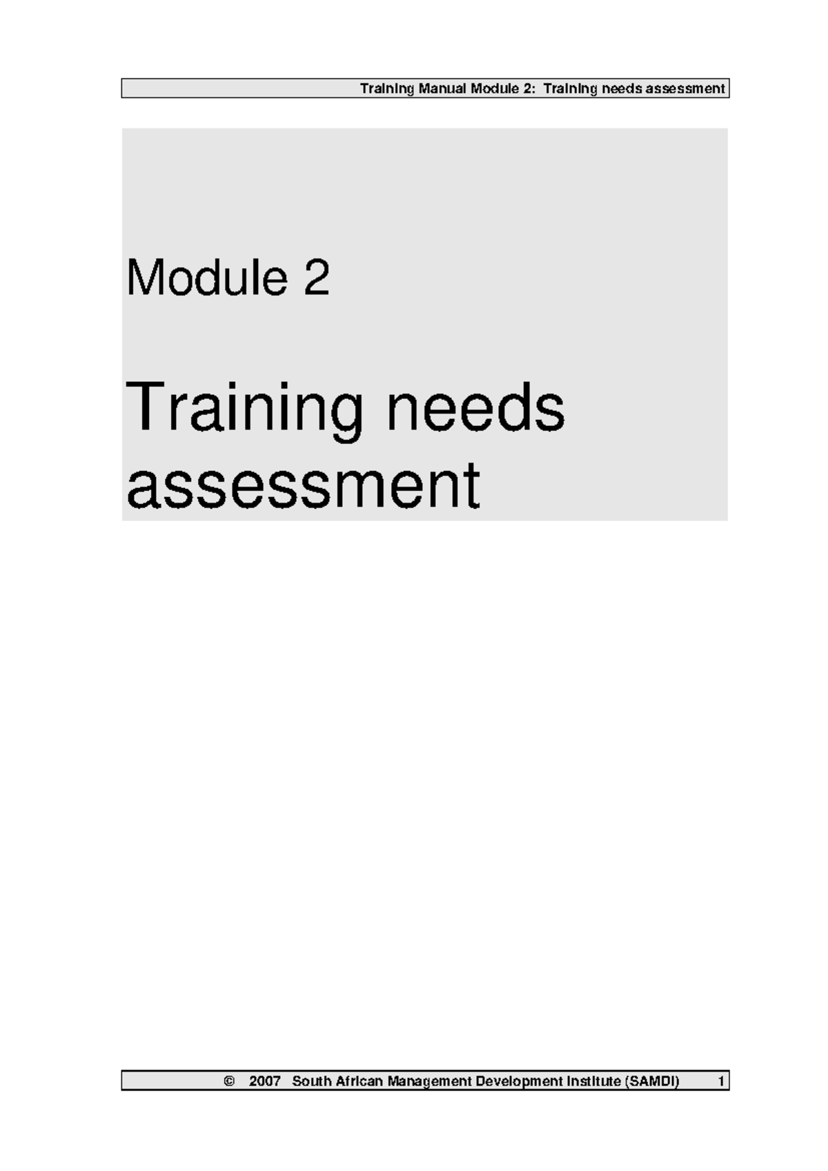 training need assessment - Training Manual Module 2: Training needs assessment Module 2 Training ...