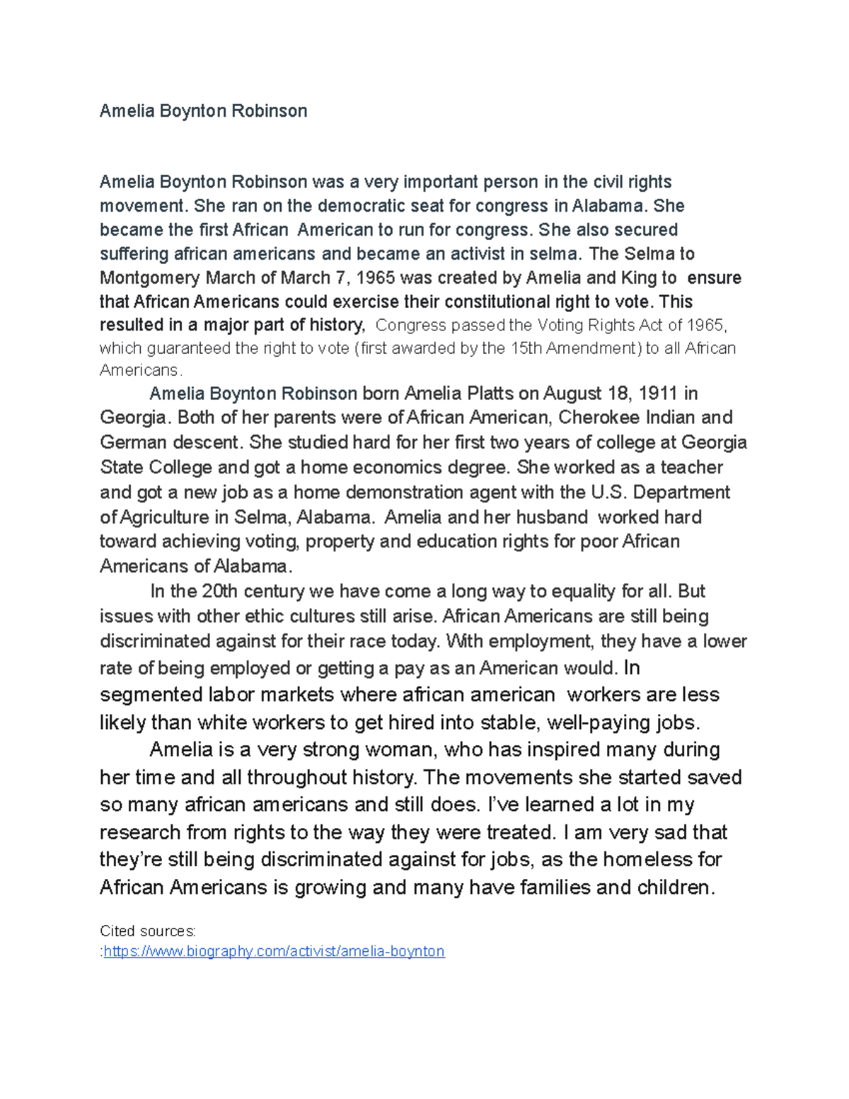 Civil rights paper - completed - Amelia Boynton Robinson Amelia Boynton ...