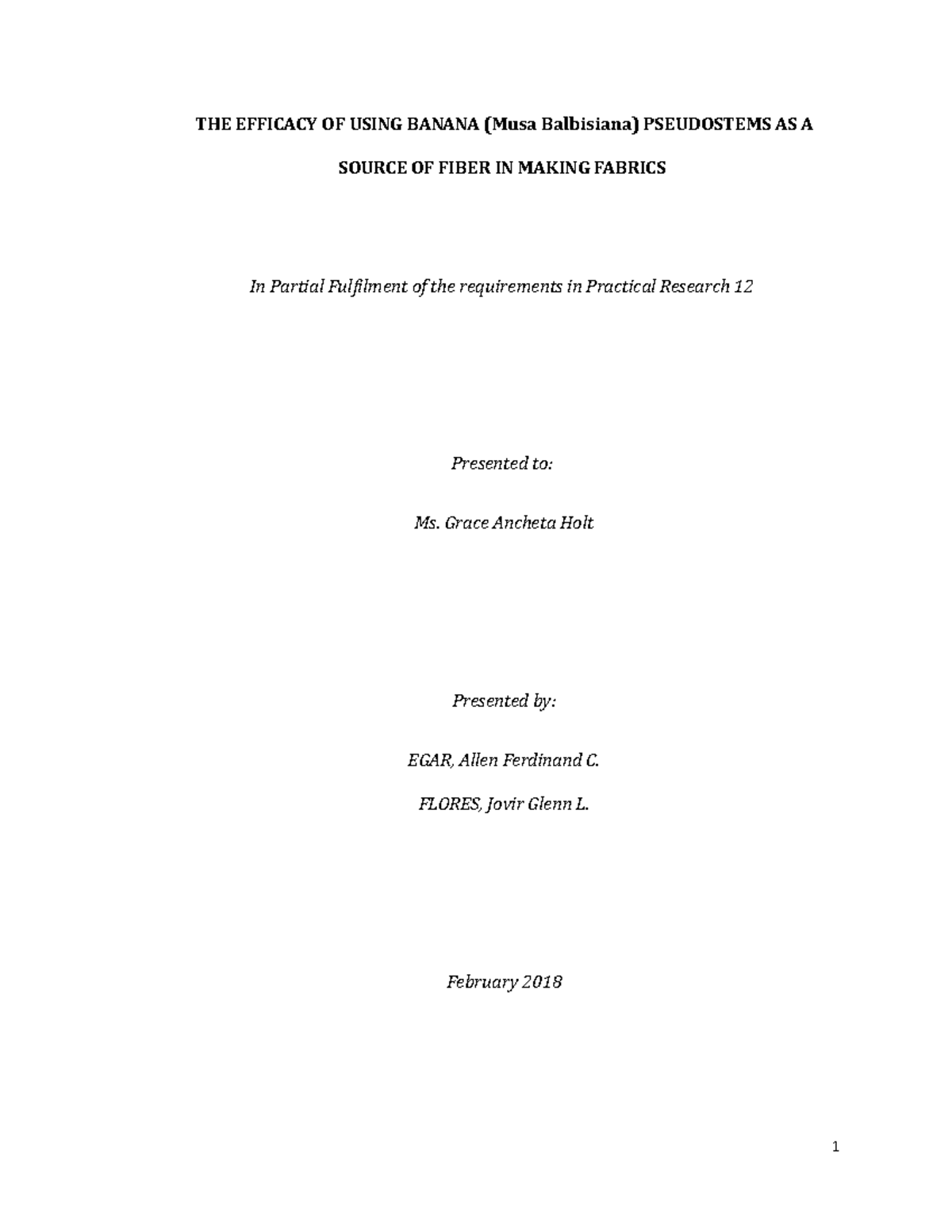 Banana Textile - Investigatory Research paper for STEM students - THE ...