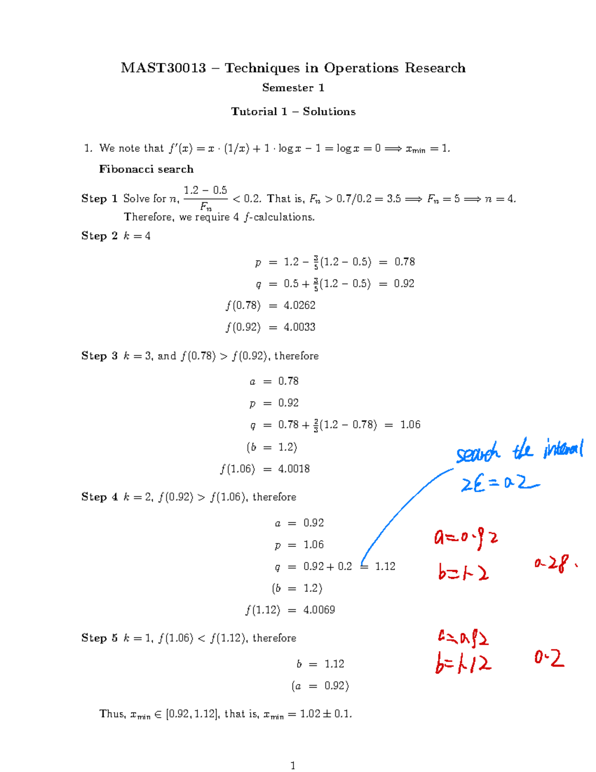 Tutorial 1 Solutionspdf - MAST30013 – Techniques in Operations Research ...