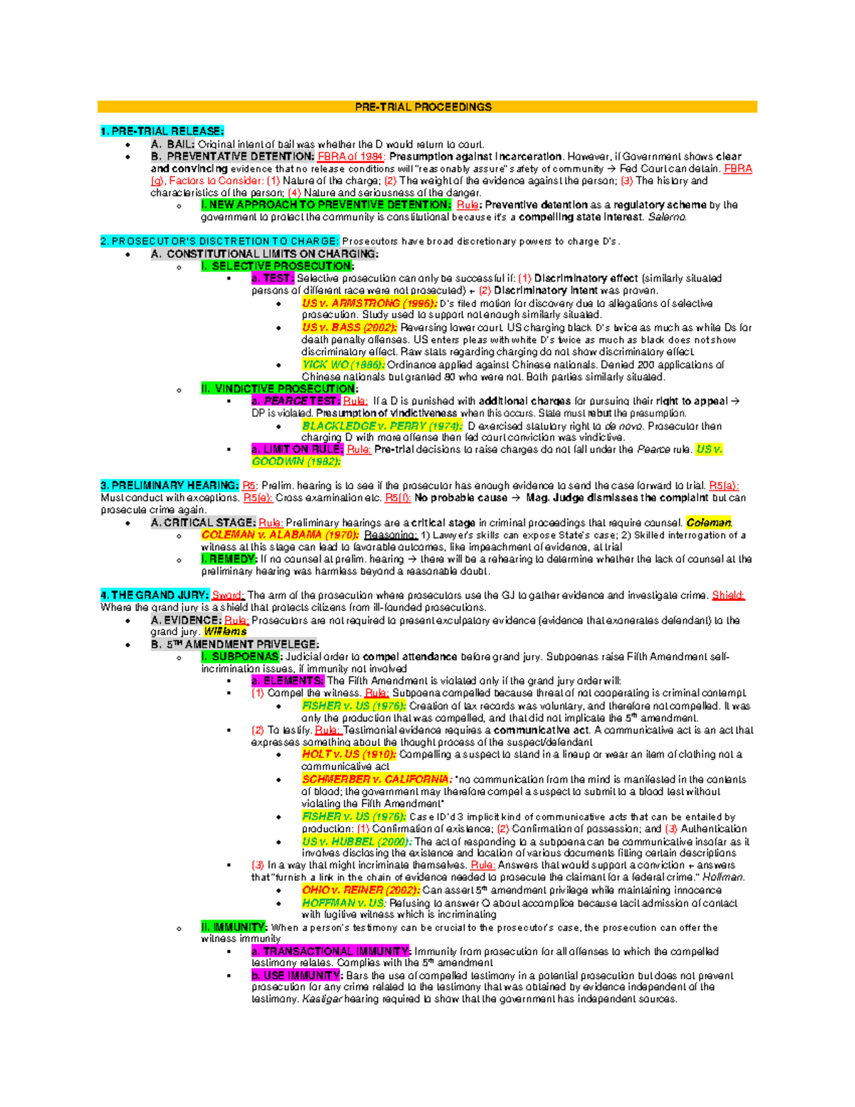 CRIM PRO Attack Outline - PRE-TRIAL PROCEEDINGS 1. PRE-TRIAL RELEASE: A ...