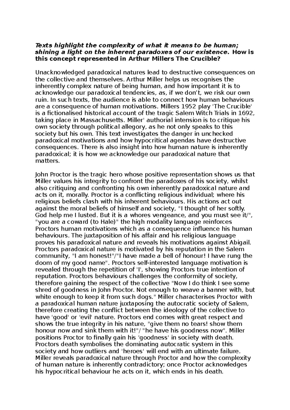 Practse essay 1 - Texts highlight the complexity of what it means to be ...