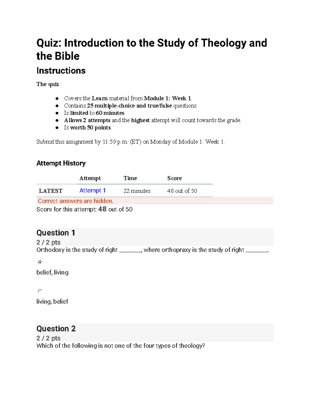 MOD 1 QUIZ Introduction to the Study of Theology and the Bible - Quiz ...