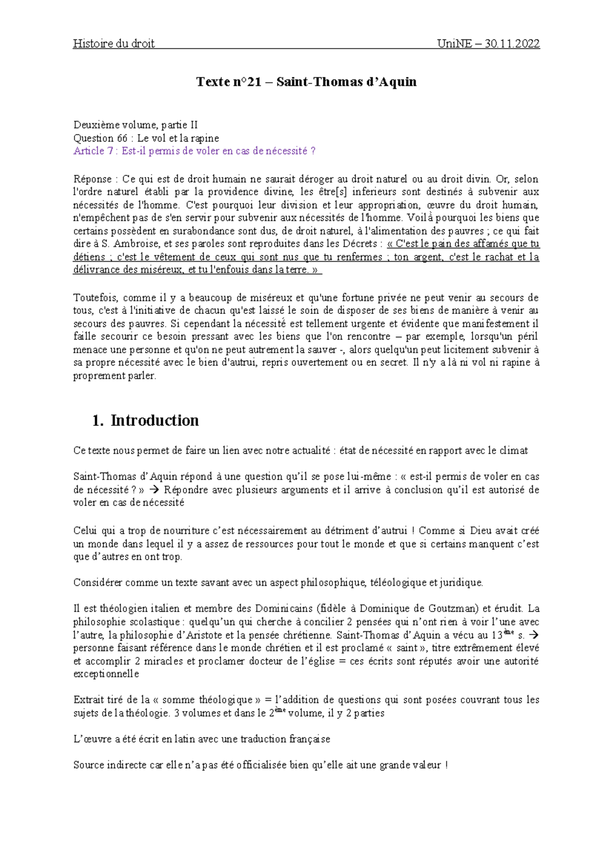 Texte n°21 - Histoire du droit UniNE – 30. Texte n°21 – Saint-Thomas d ...