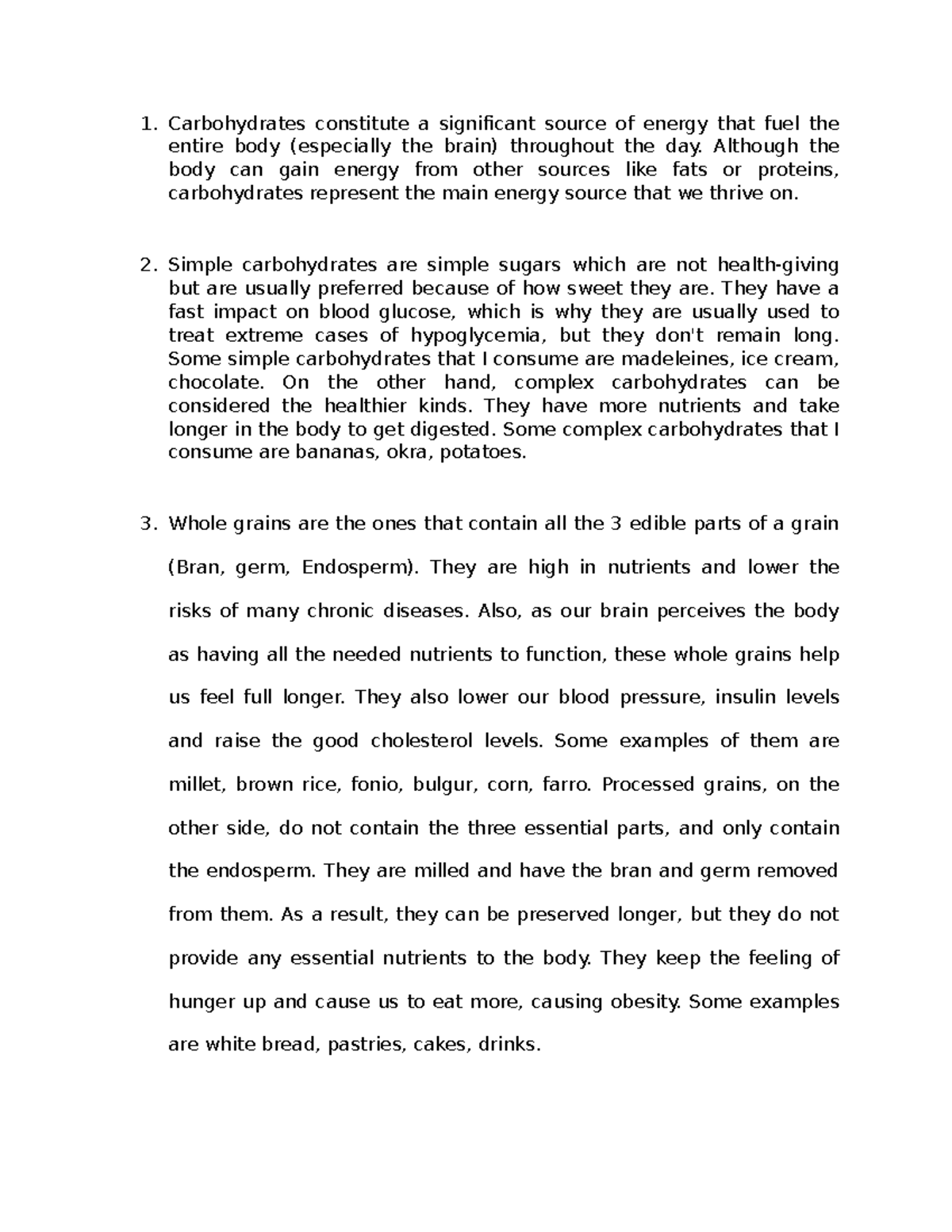 HTH 120 Discussion 1 (Carbohydrates) - Carbohydrates constitute a ...