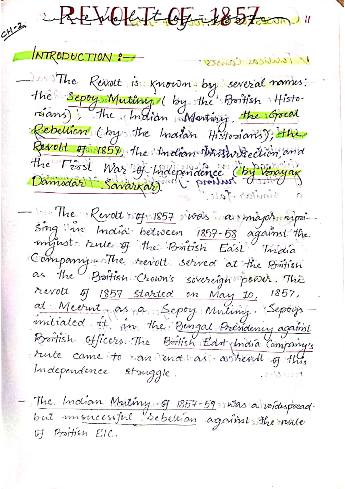 1857- Revolt - Most Essential Notes - if INTRODUCTION : assivinal The ...
