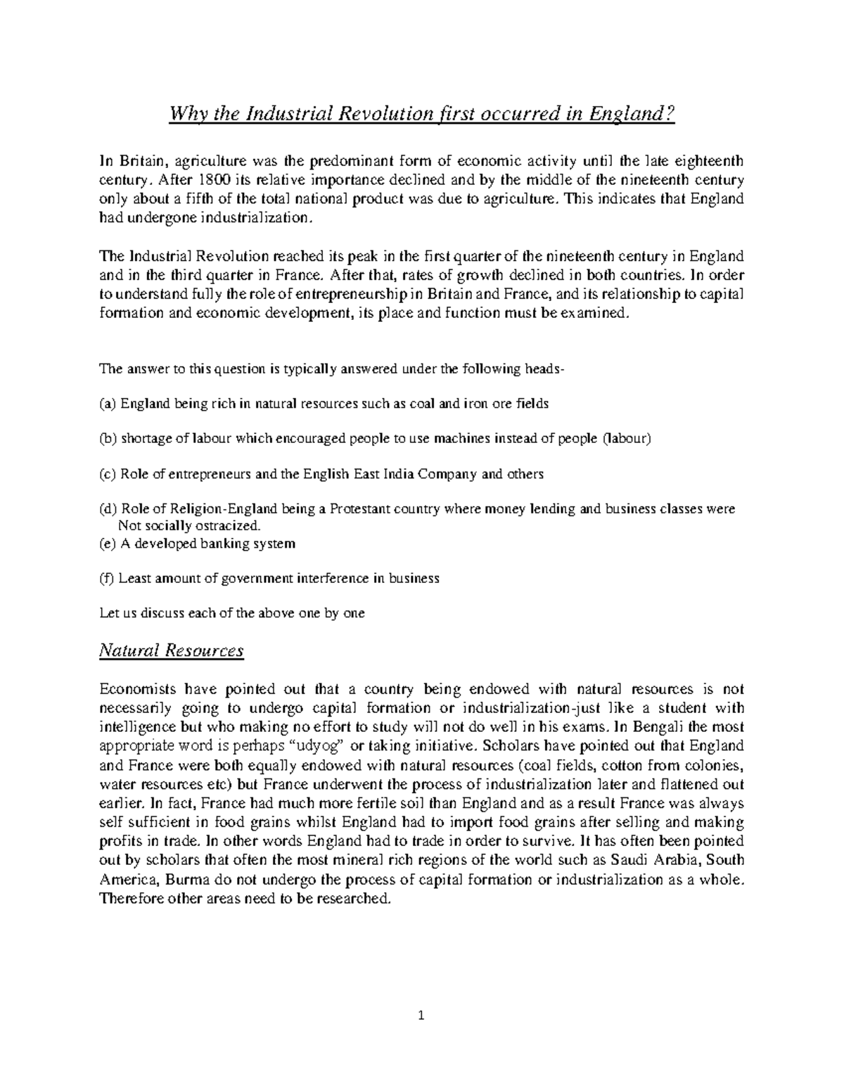 WHY Industrial Revolutin First Occure IN England CC-8 HONS ENG - 1 Why ...
