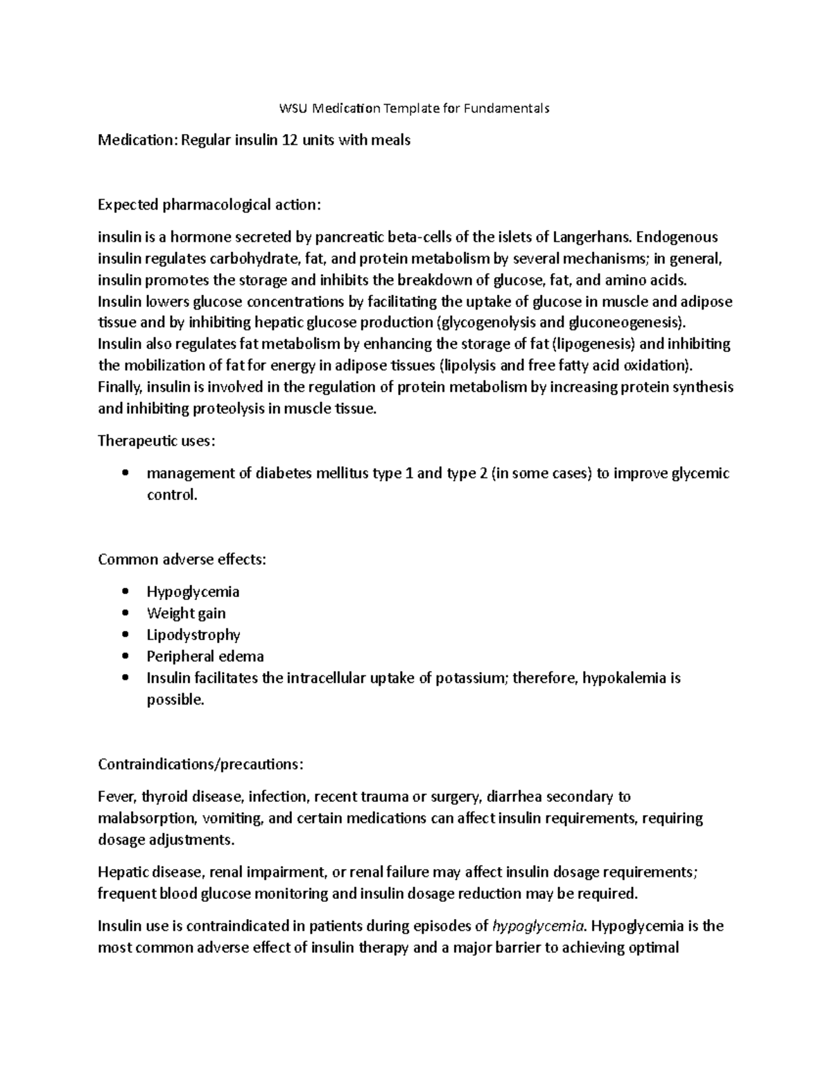 Medication template for humulin - WSU Medication Template for ...