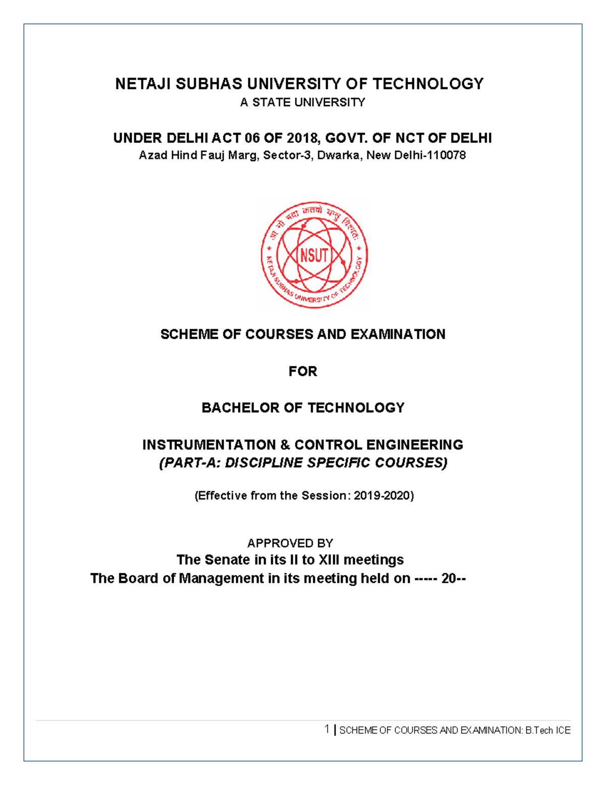 Blue book ICE - NETAJI SUBHAS UNIVERSITY OF TECHNOLOGY A STATE UNIVERSITY UNDER DELHI ACT 06 OF ...