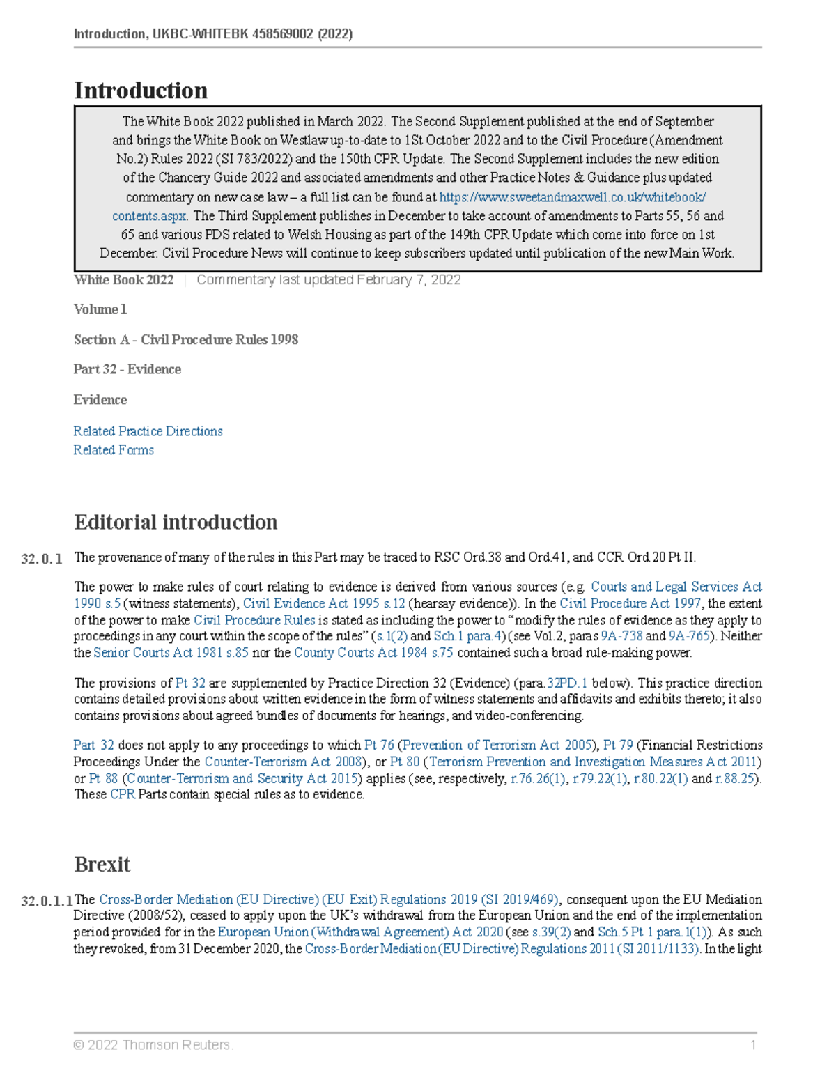 Westlaw UK - 23 full text items for White Book 2022 - Introduction ...