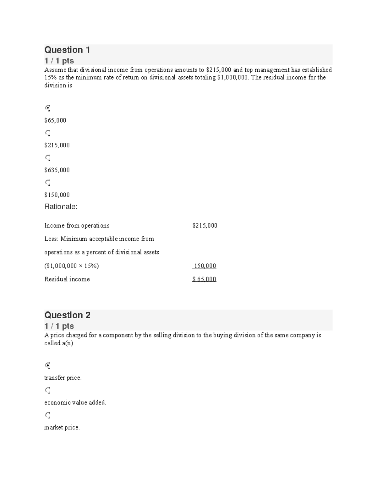 ACCT 2082 - Module 10 Quiz - Question 1 1 / 1 pts Assume that ...