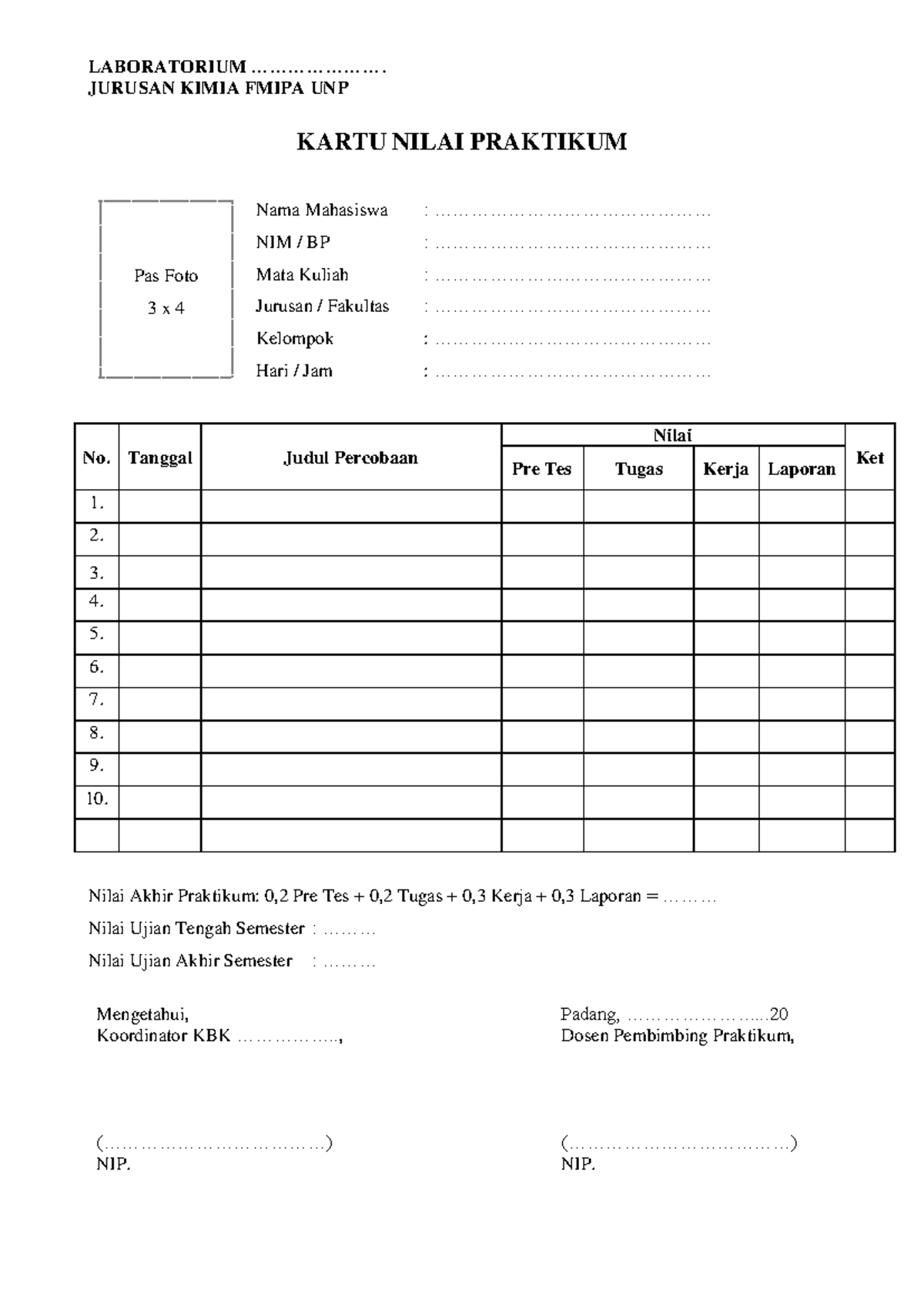 Kartu Nilai Praktikum - Ppt - LABORATORIUM ...