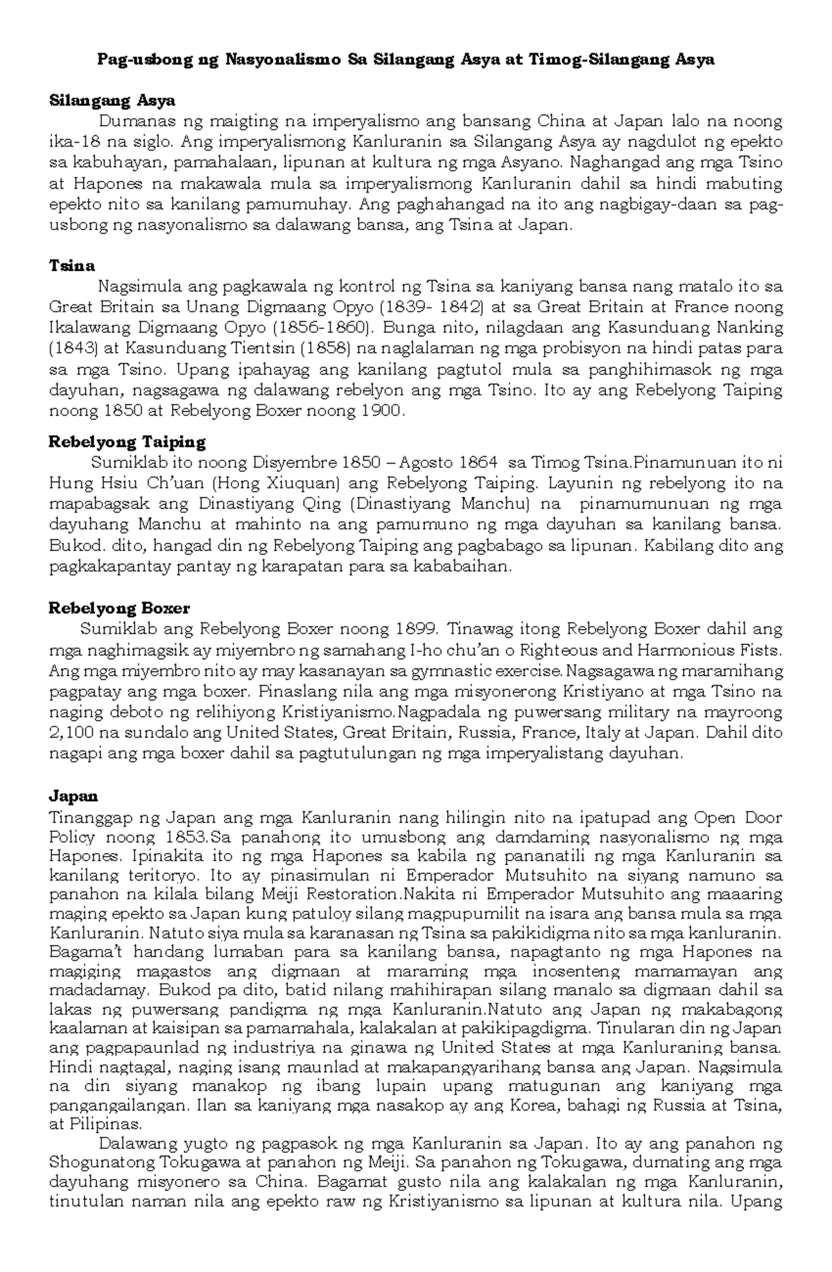 Activity-sheet week-2-4 - Pag-usbong ng Nasyonalismo Sa Silangang Asya ...