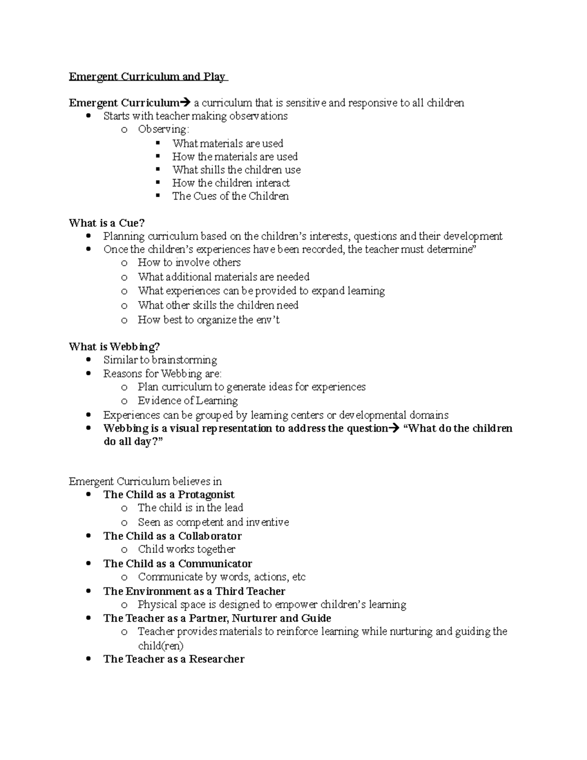 Emergent Curriculum and Play - Emergent Curriculum and Play Emergent ...