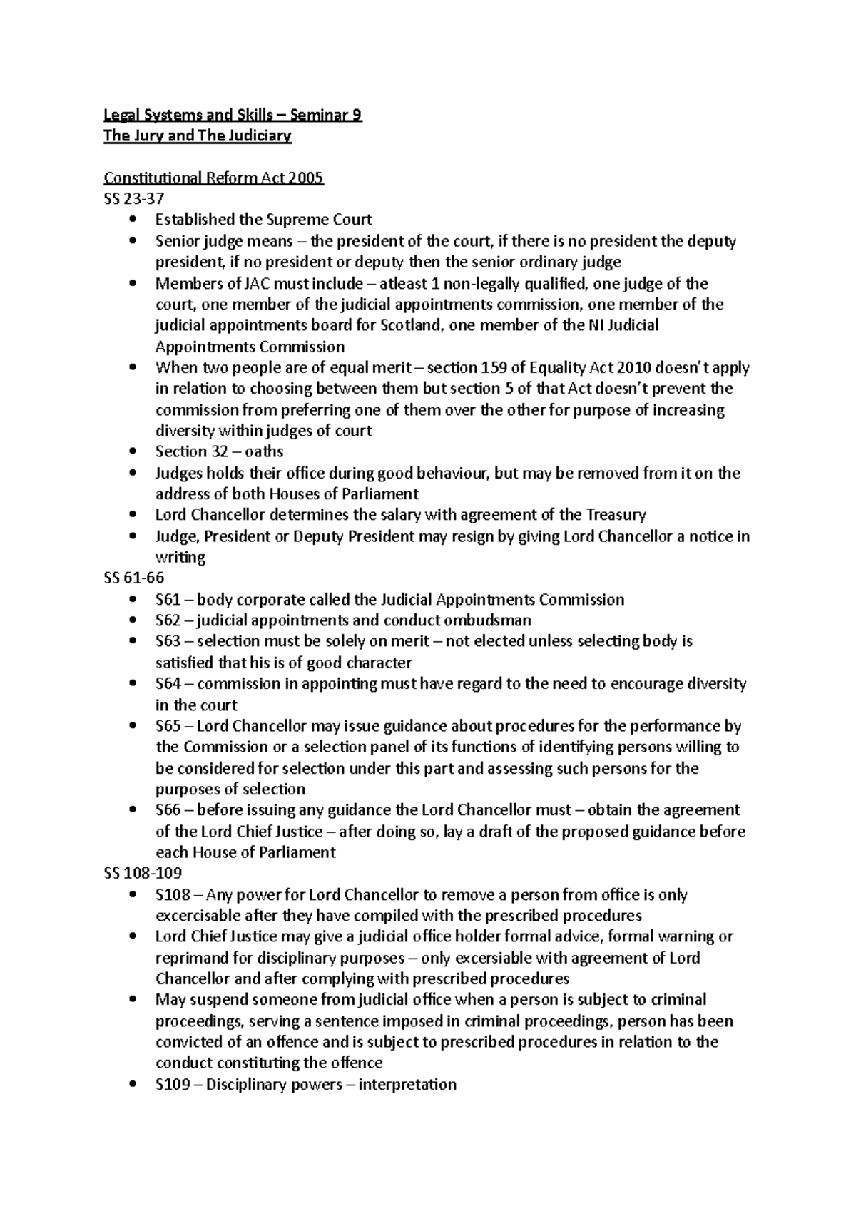 Seminar 9 - The Jury & Judiciary - Legal Systems and Skills – Seminar 9 ...
