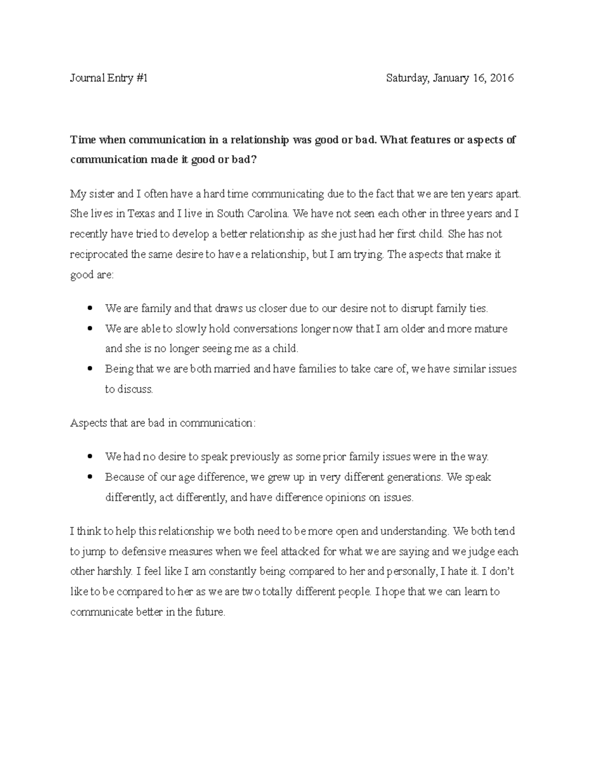 Journal Entry #1 - Grade: A - Journal Entry #1 Saturday, January 16 ...