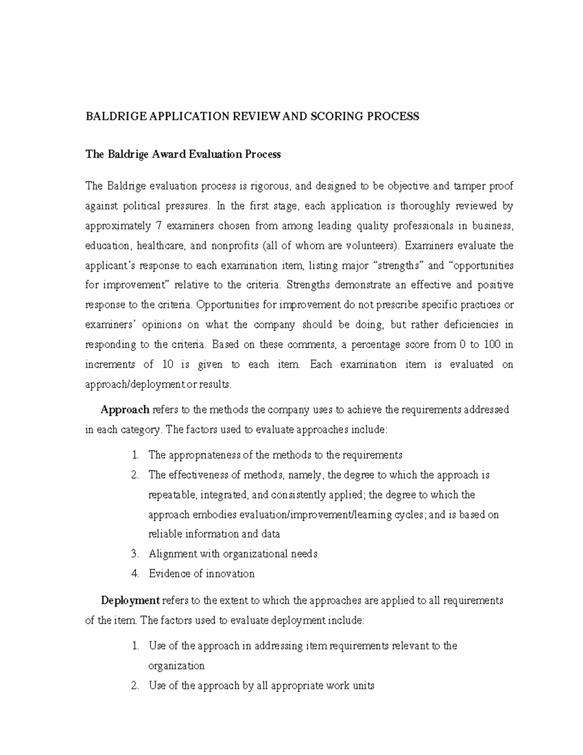 Baldrige Application Review and Scoring Process - BALDRIGE APPLICATION ...