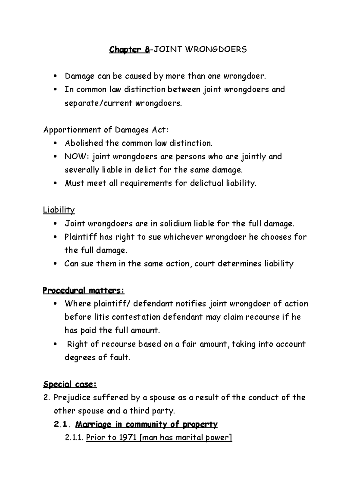 8. Joint Wrongdoers - Chapter 8 -JOINT WRONGDOERS Damage can be caused ...