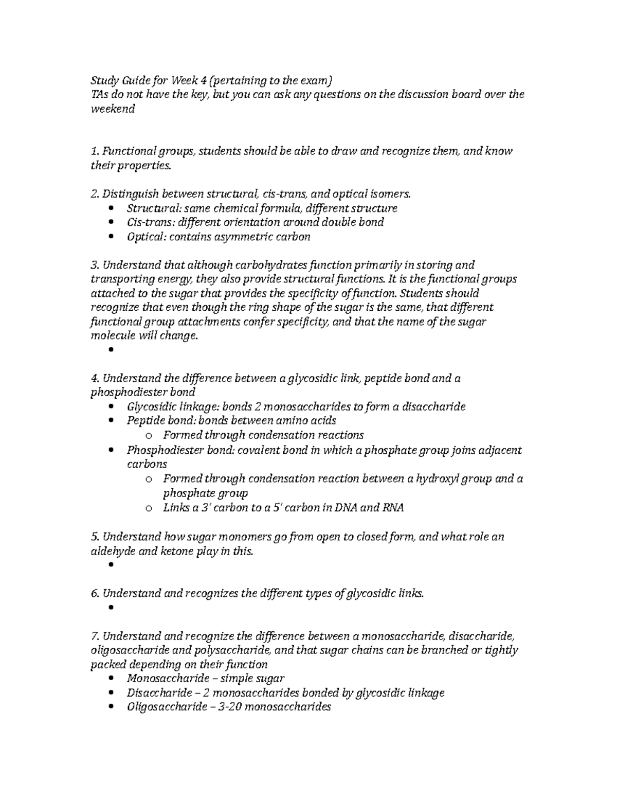 Week 4 Study Guide - Study Guide for Week 4 (pertaining to the exam ...