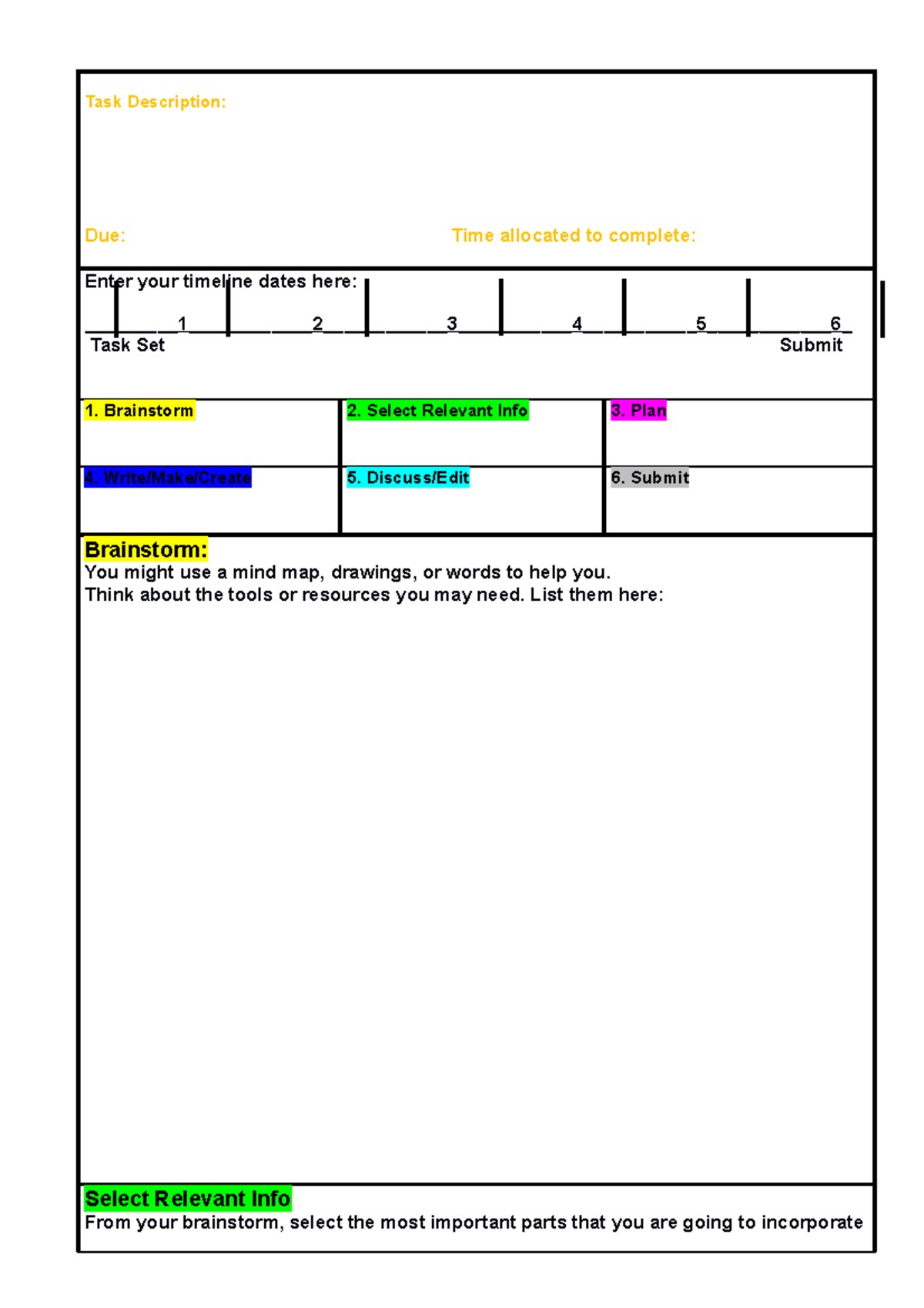 Assignment Timeline Example - Task Description: Due: Time allocated to ...
