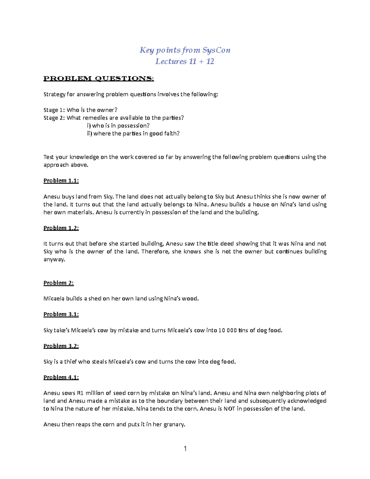 Notes From Lectures 11 12 Key Points From Syscon Lectures 11 12 Problem Questions