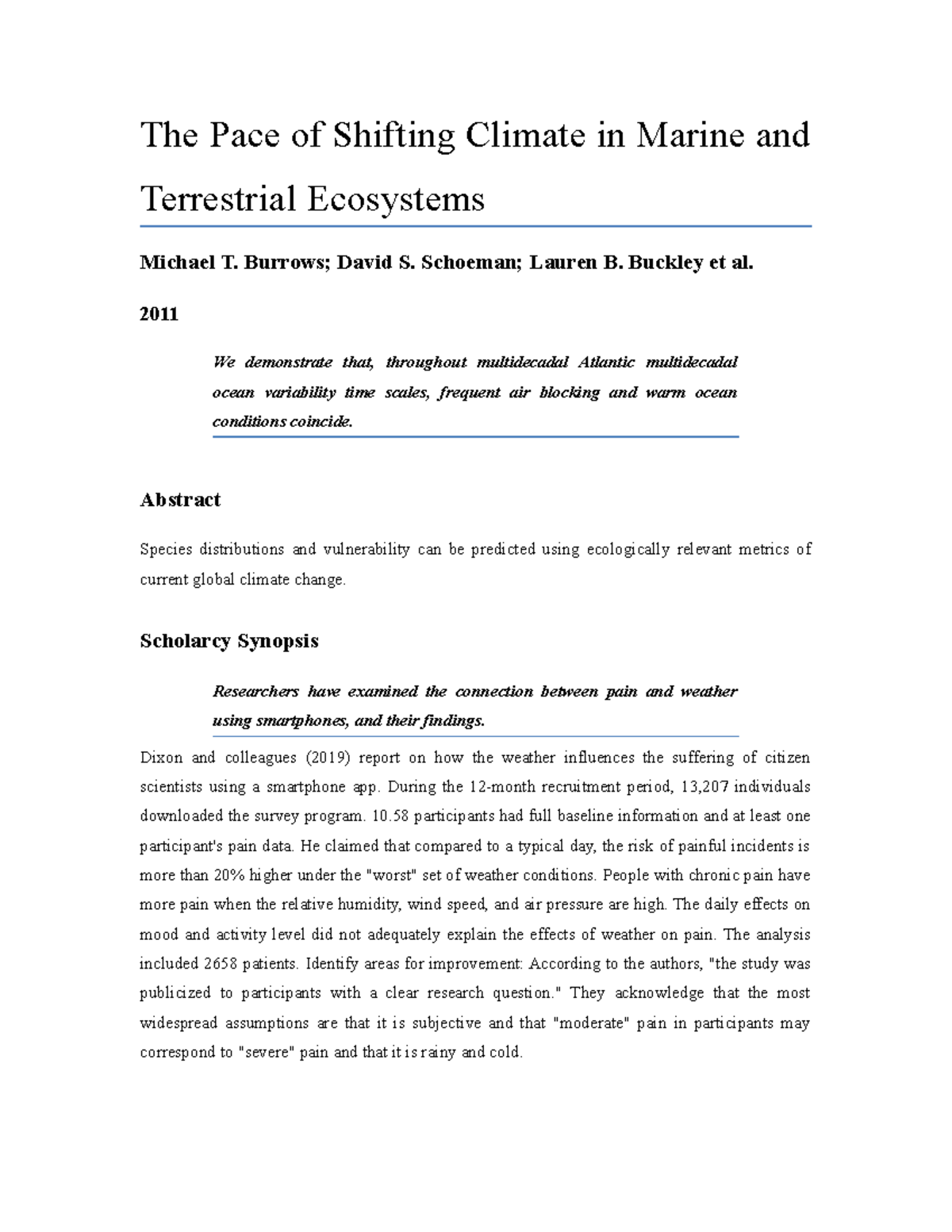 4. The Pace of Shifting Climate in Marine and Terrestrial Ecosystems ...