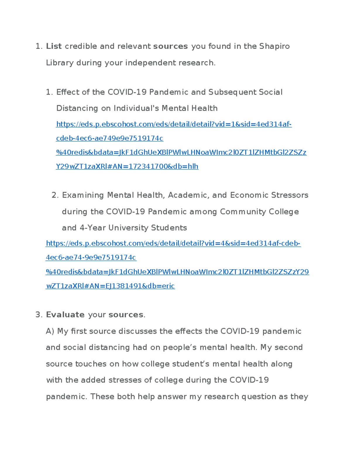 ENG-190 Mod 2 - Mod 2 - 1. List credible and relevant sources you found in the Shapiro Library ...