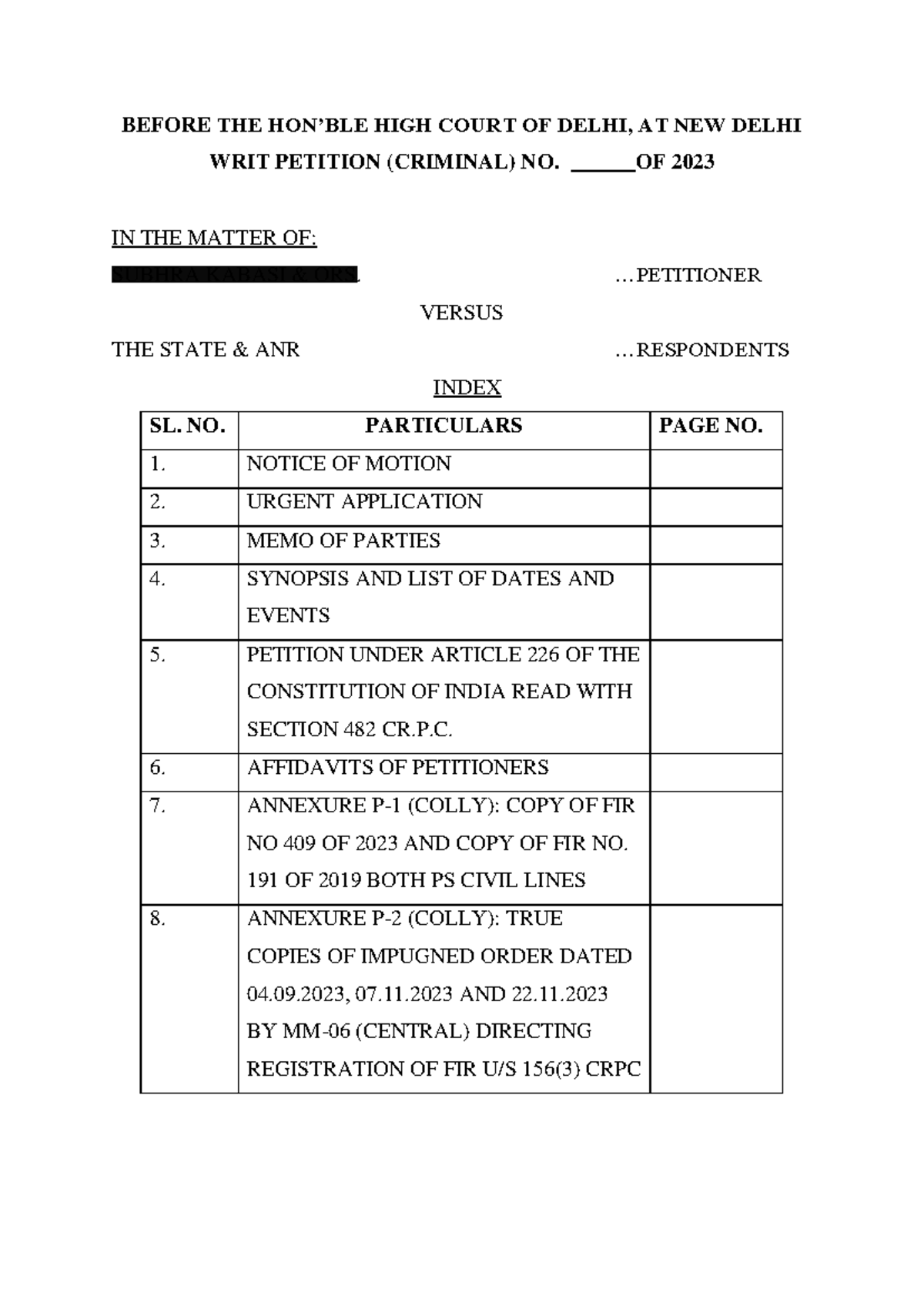 Draft of Quashing of FIR 1715872978 - BEFORE THE HON’BLE HIGH COURT OF ...