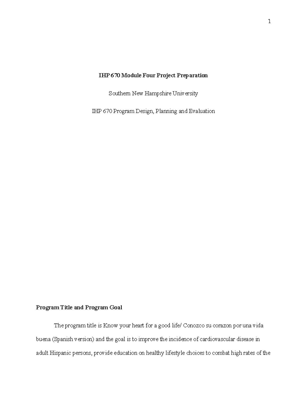 IHP 670 Module Four Project Preparation - IHP 670 Module Four Project ...