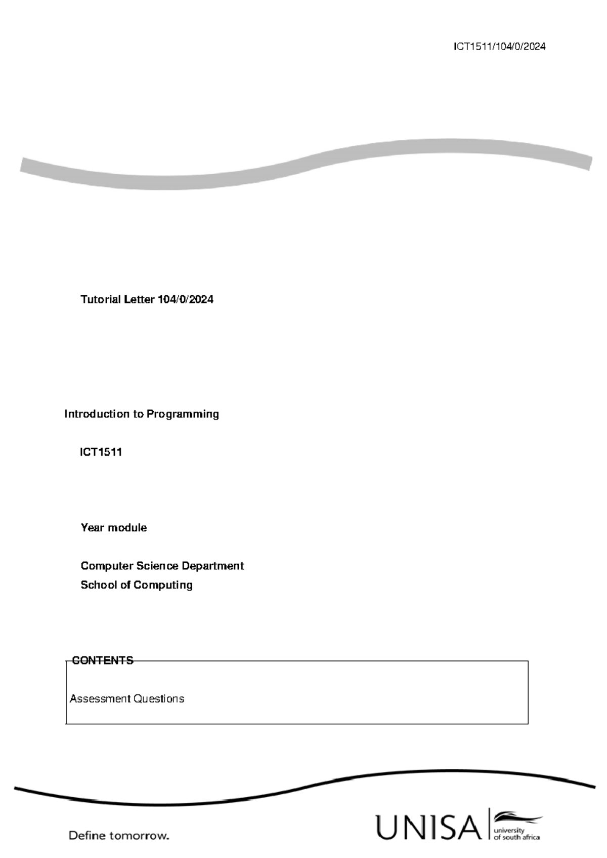 Correct Assignment 4 attachment - ICT 1511 / 104 / 0 / 2024 Tutorial ...