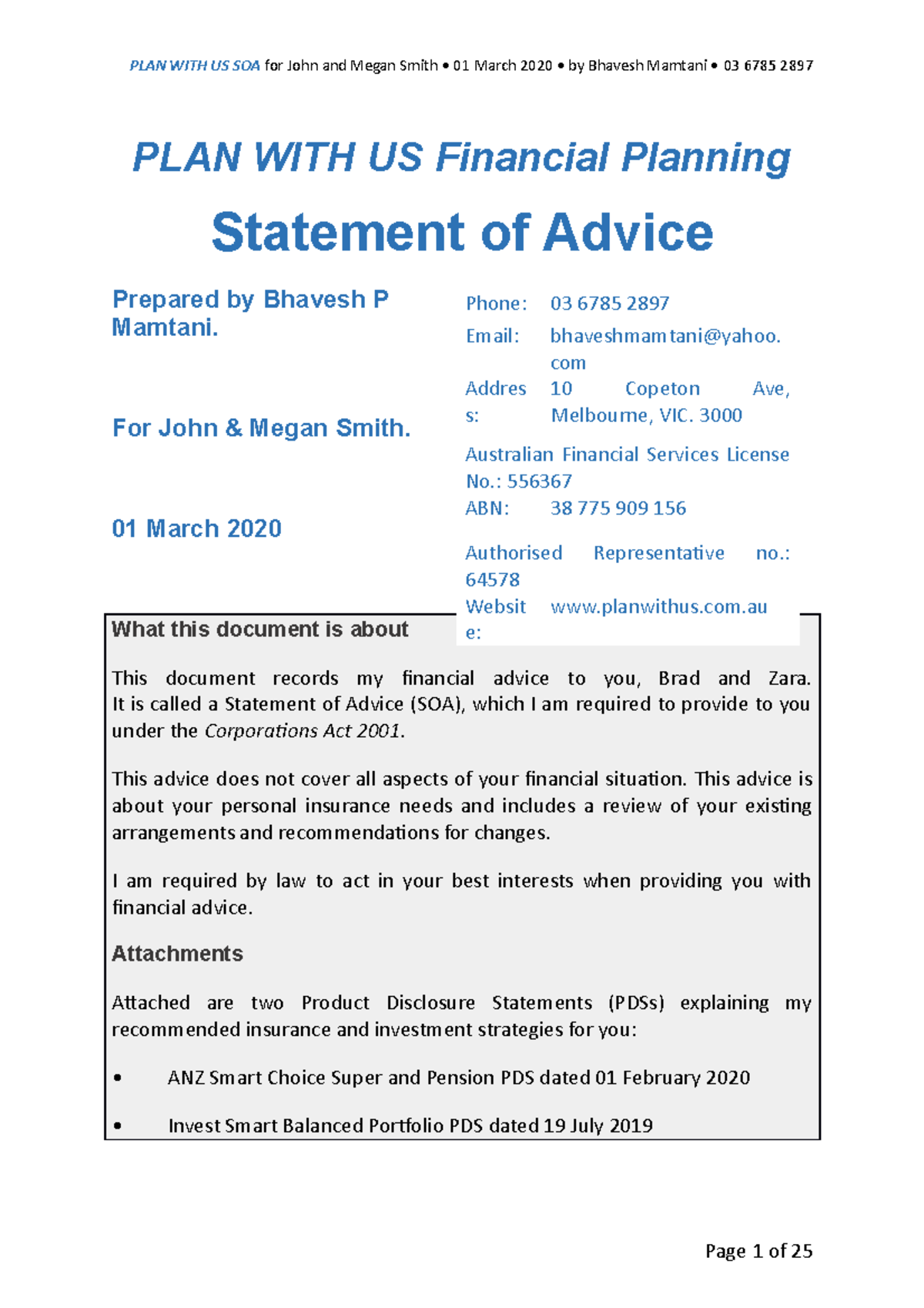 Final SOA - PLAN WITH US Financial Planning Statement of Advice ...