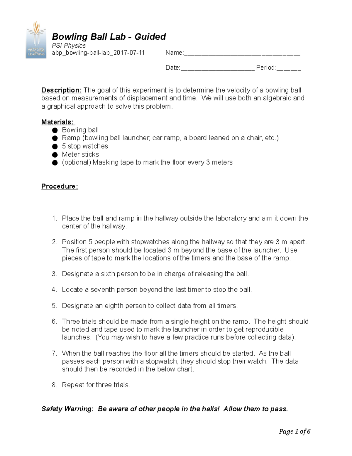 Bowling Ball Lab: Velocity Determination - Studocu