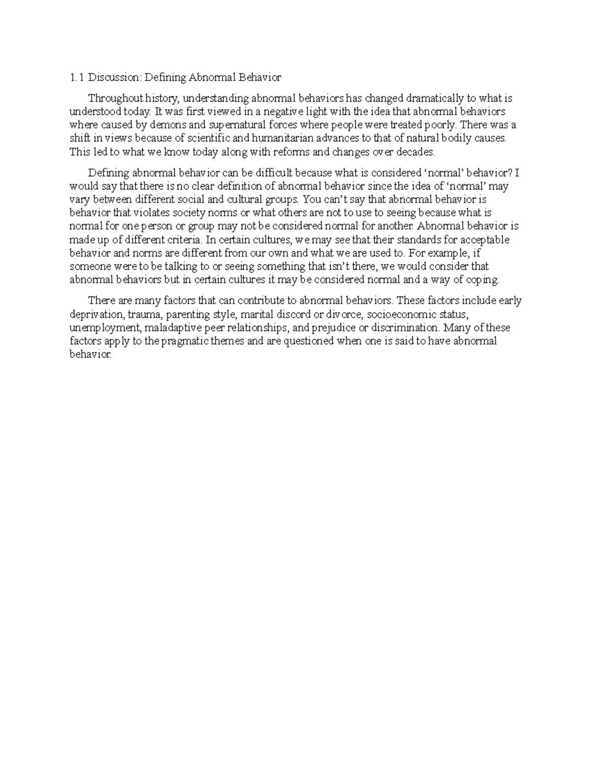 1-1 Discussion Defining Abnormal Behavior - PSY215 - SNHU - Studocu